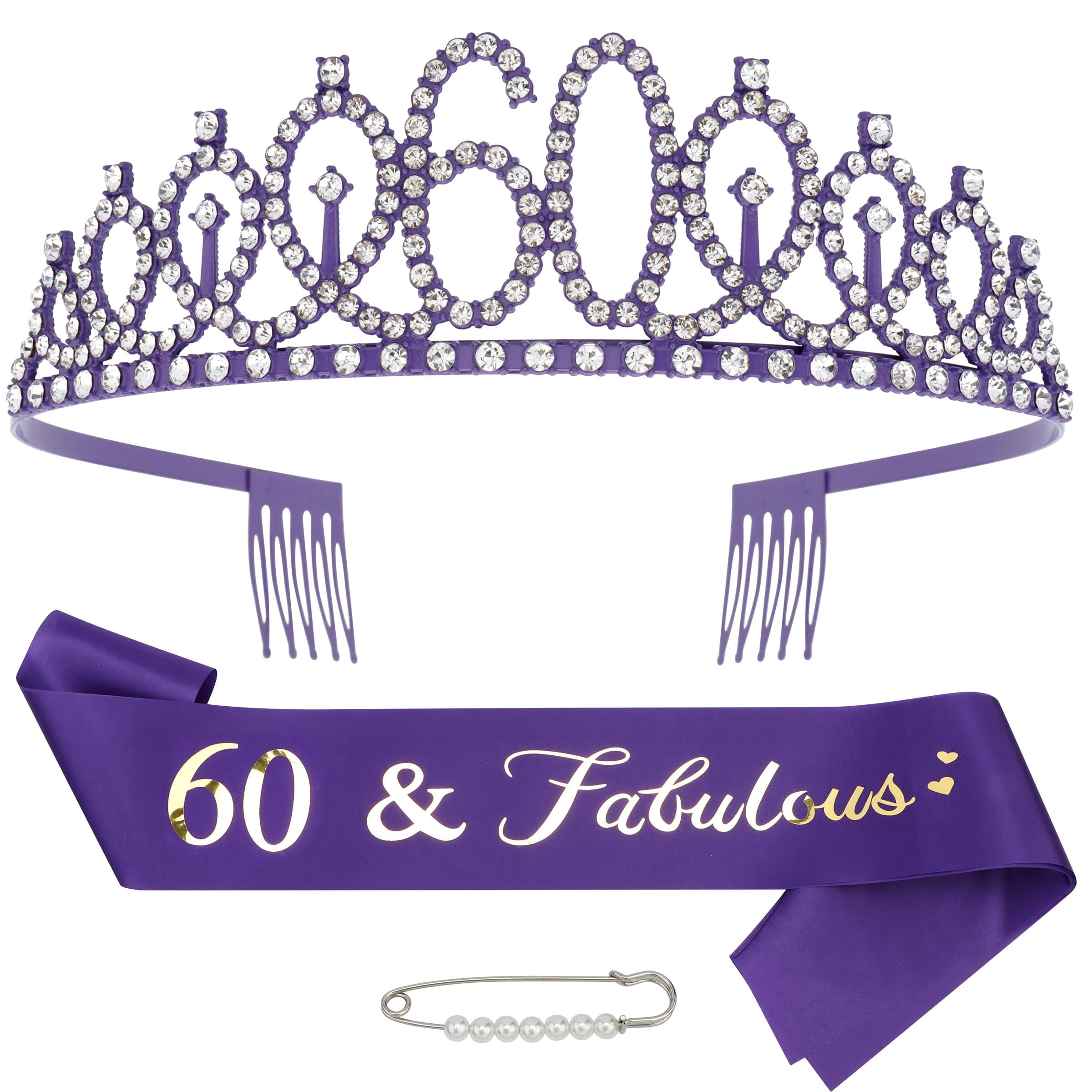 Vovii 60th Birthday Sash RRF12 and Tiara, Purple Tiara, 60th Birthday ...
