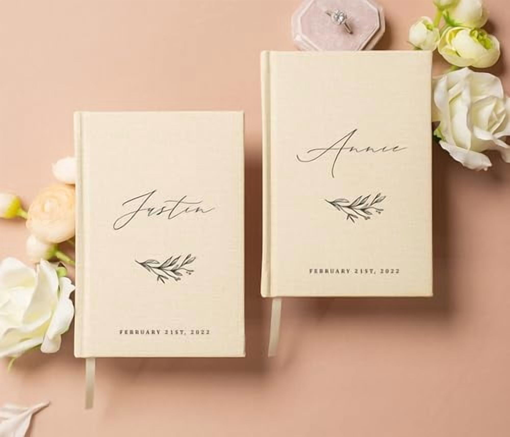 Vow Books Set of 2 (Leaf Design) - Custom Hard Cover Luxury Modern ...