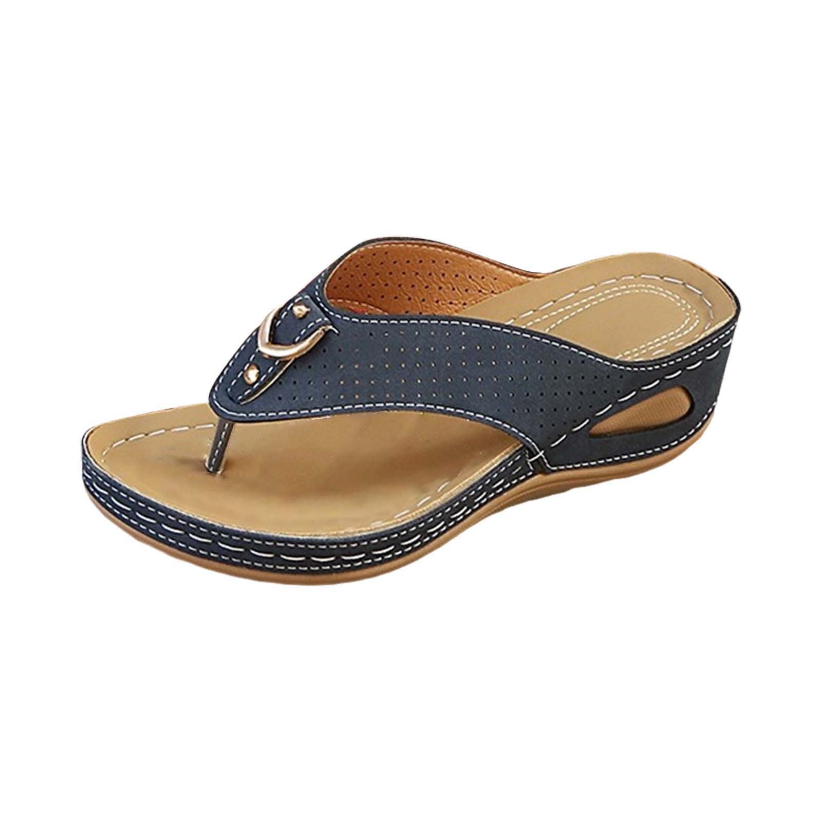 VoxSoles Women’s Boho Wedge Sandals Arch Support Flip Flops Summer ...