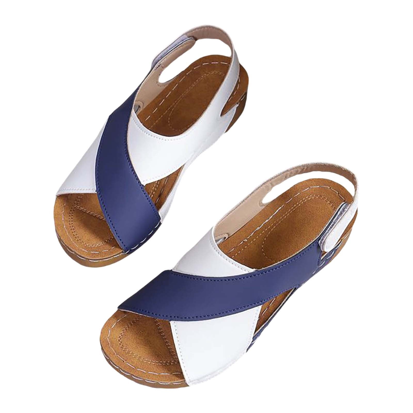 VoxSoles Women’s Thick Sole Sandals Colour Block Slope Heel Beach ...