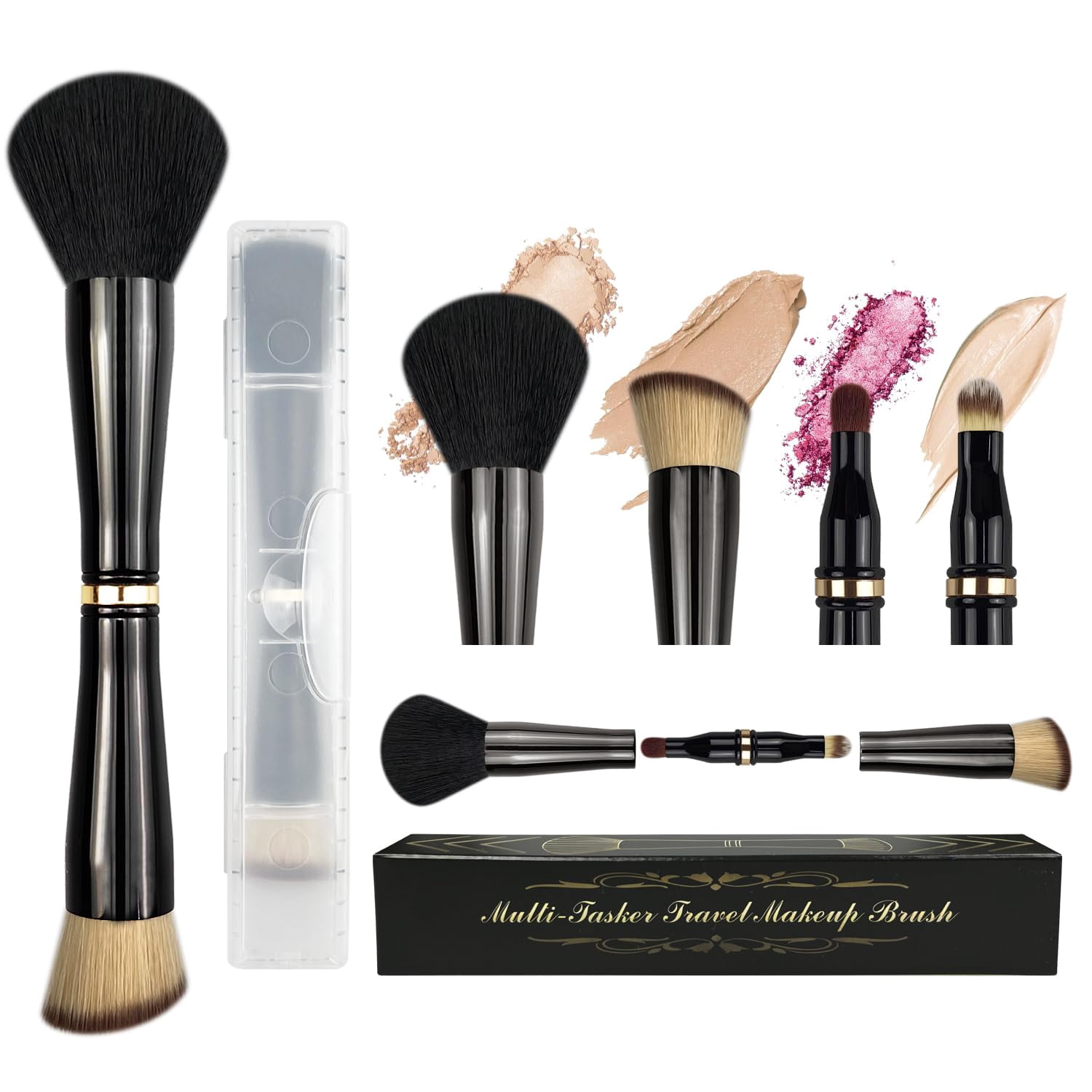 Voxora 4 in 1 Makeup Brush, Travel Makeup Set, All in One Makeup ...