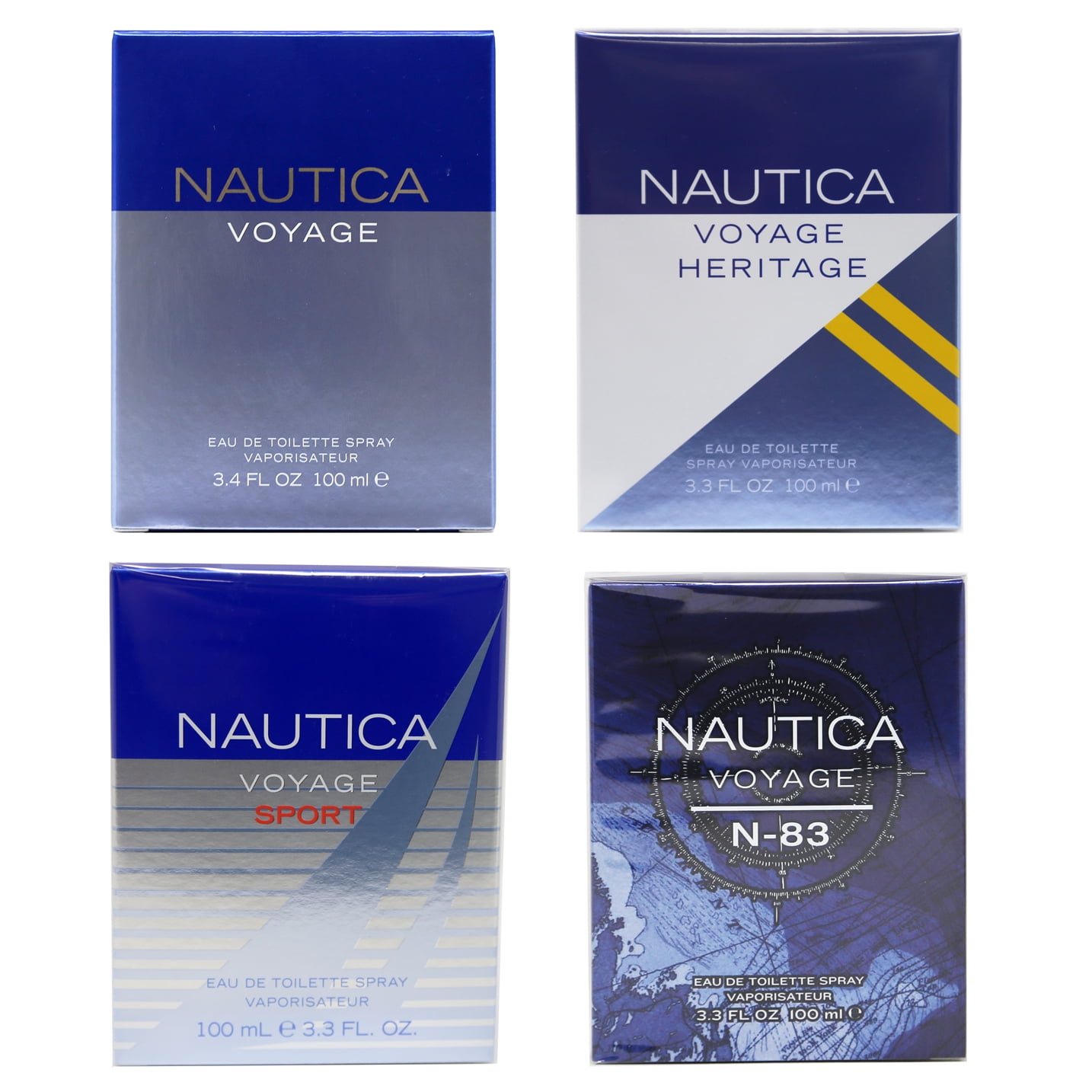 Voyage By Nautica Eau de Toilette Spray For Men 3.4oz Spray Bottle 4 Piece Set (Voyage, Heritage ...