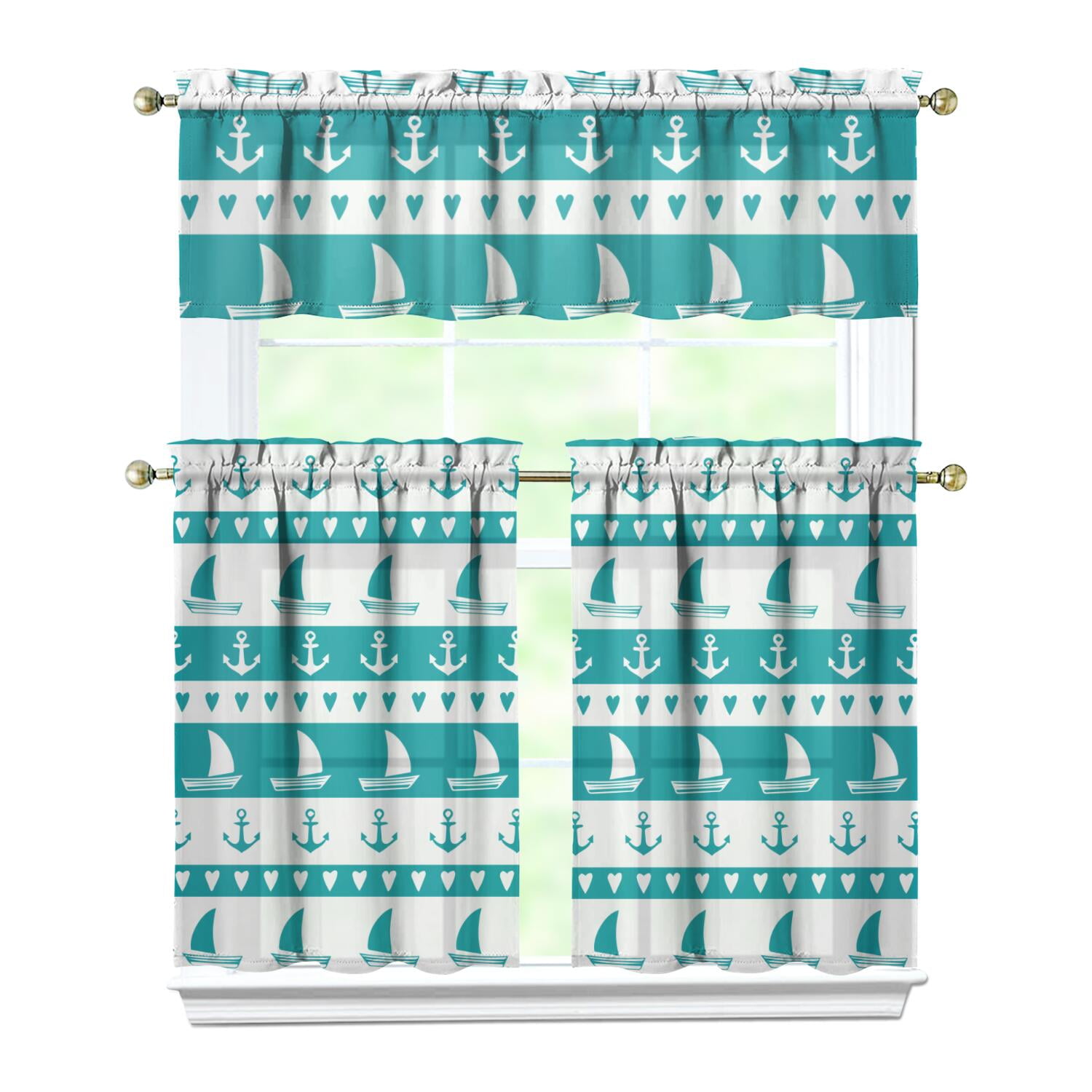 Voyage Nautical Curtains Set Anchor Sail Boat Marine Ocean Lighthouse ...