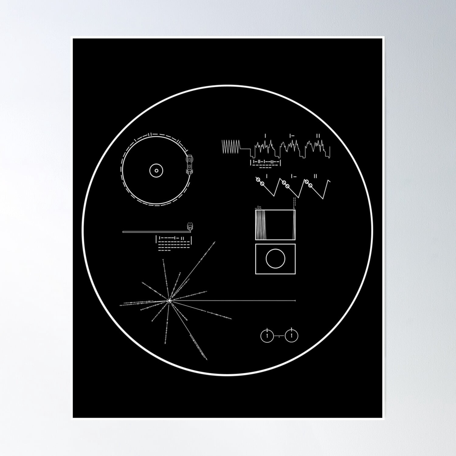 Voyager Golden Record White Lines Poster Wall Art, Modern Wall Decor ...