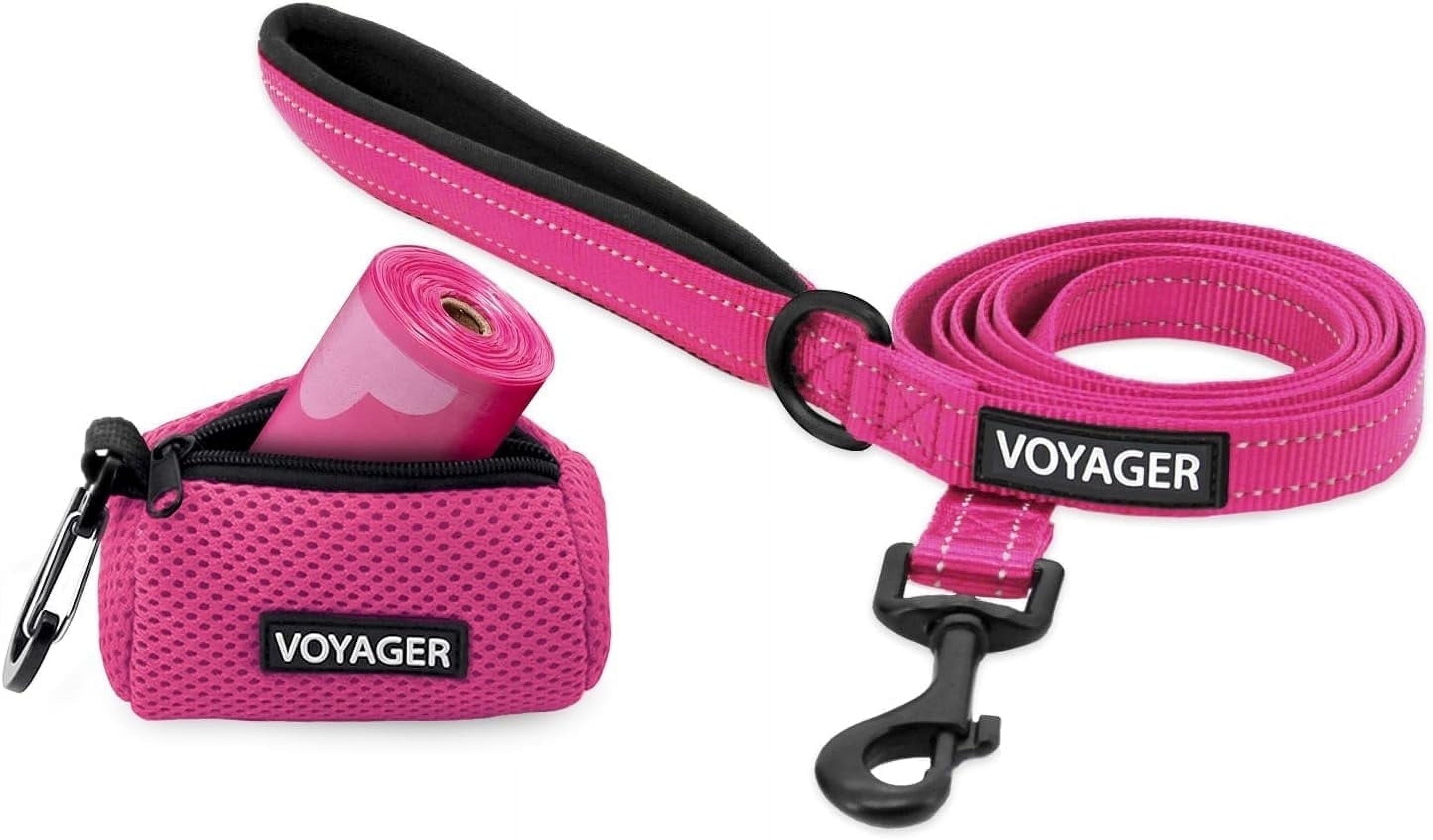 Voyager Reflective Leash Poop Bag Set with Neoprene Handle, 5ft Long ...