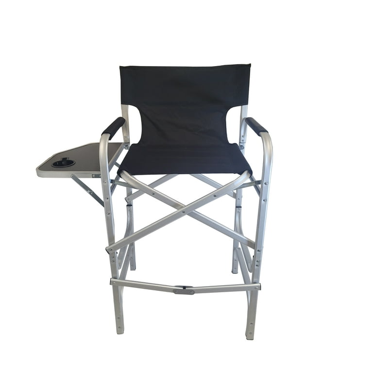Voyager Tools Wide Body Tall Directors Chair Folding Light Weight Aluminum Frame with Extra large Folding Tray and Storage Pouch Tall Travel Chair