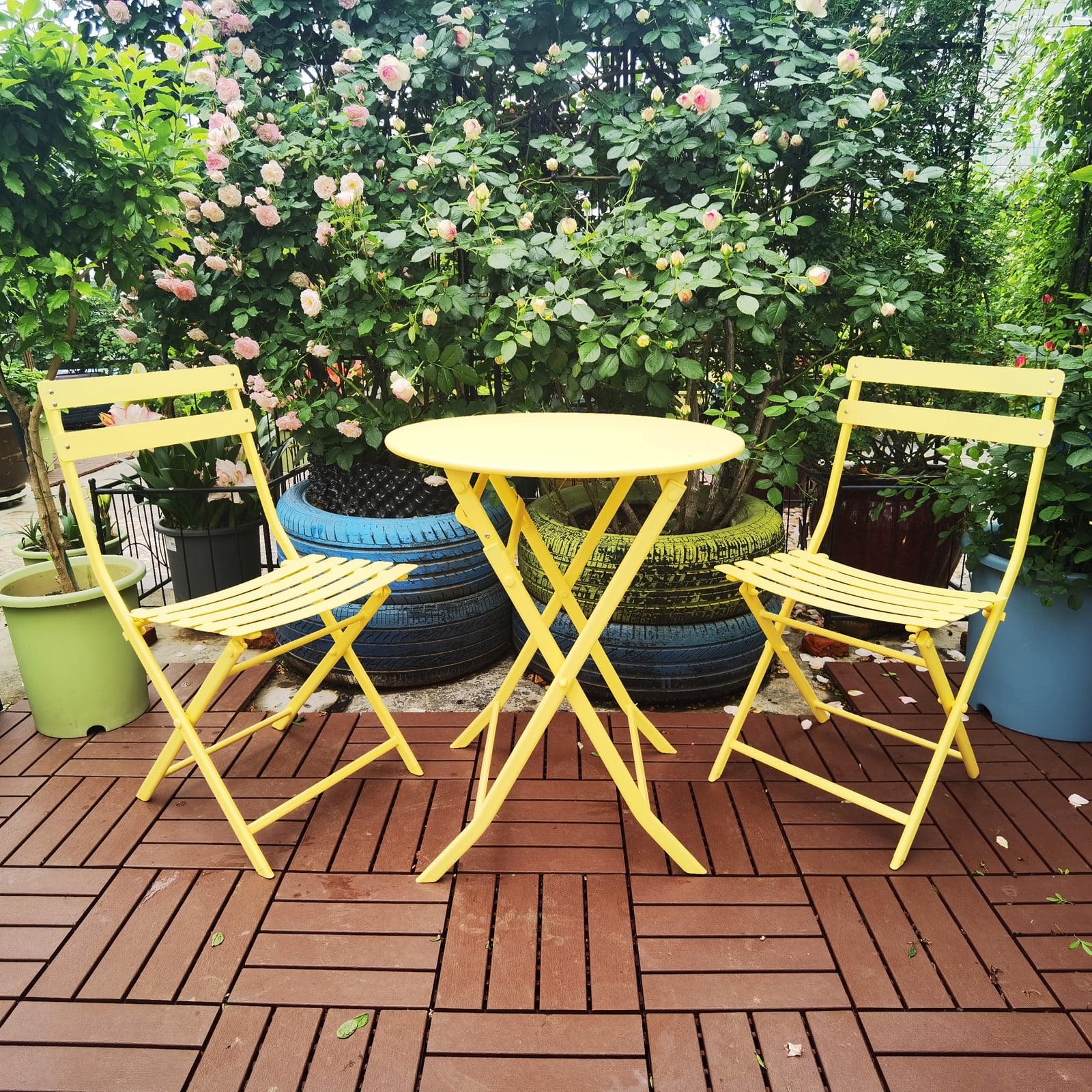 Voyago 3 Piece Yellow Patio Bistro Set - Foldable Round Table & Chairs ...