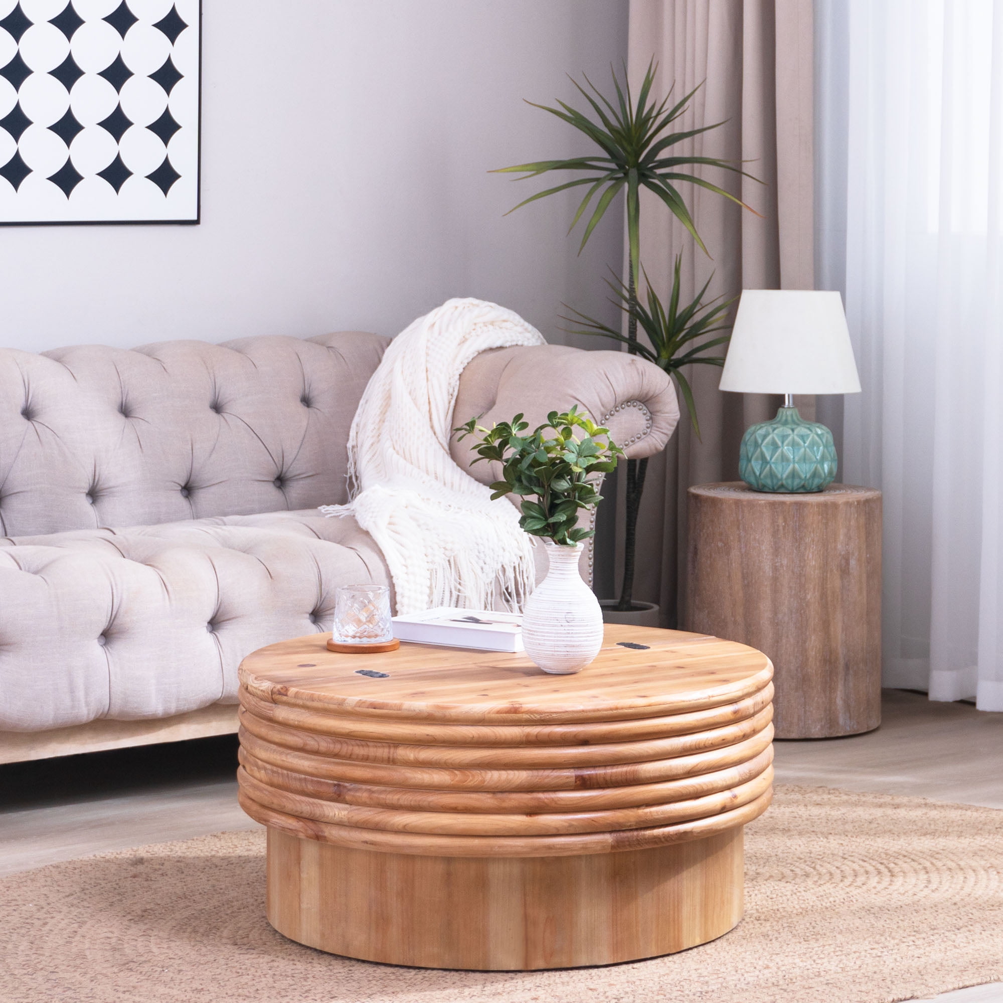 Voyago 30.3 Inch Round Wooden Coffee Table with Hidden Lift-Top Storage ...