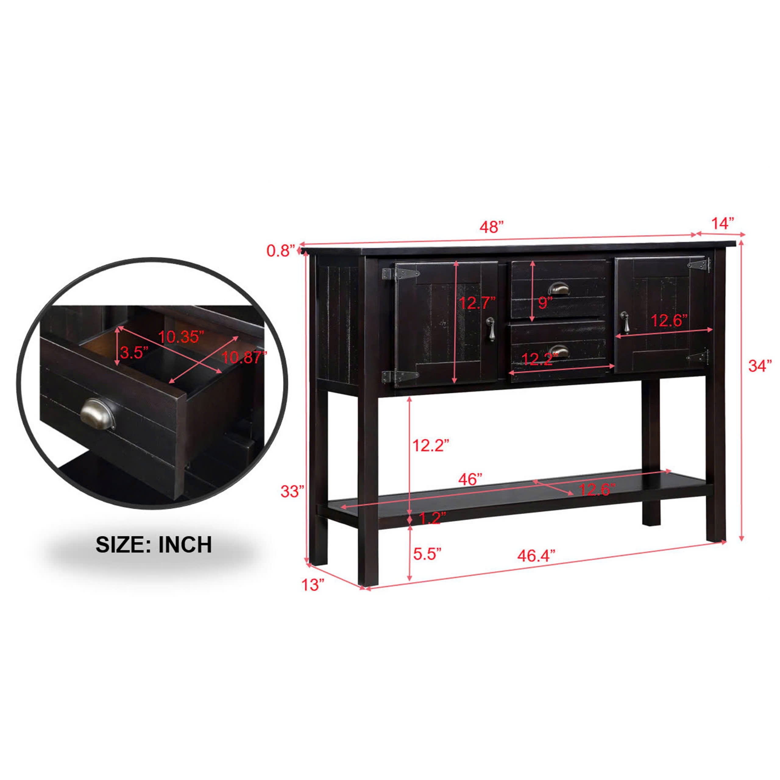 Voyago 48'' Espresso Solid Wood Sideboard Console Table with 2 Drawers ...
