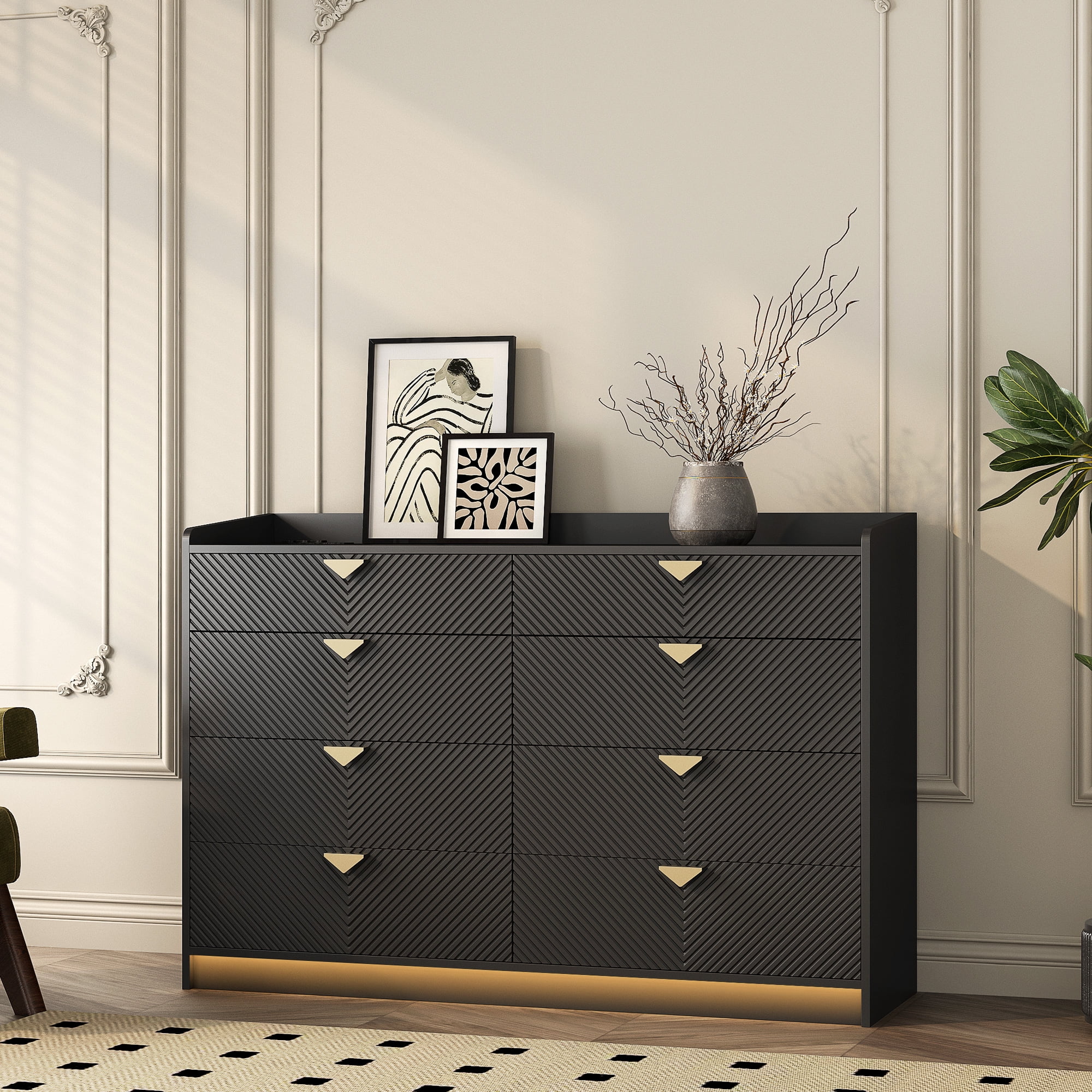 Voyago 8-Drawer Double Dresser with LED, Modern Chest of Drawers ...