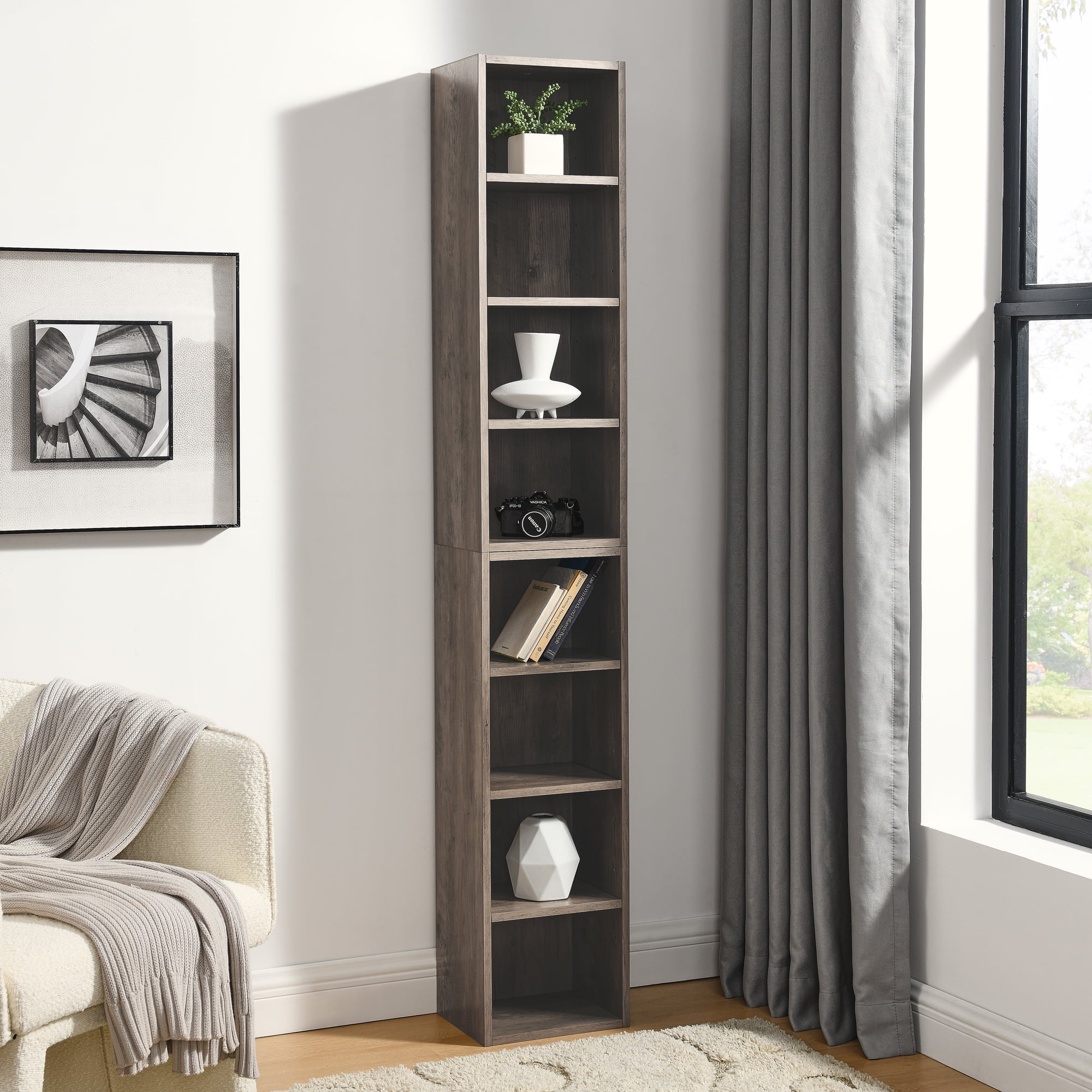 Voyago 8-Tier Media Tower Rack - Tall Narrow CD/DVD Storage Cabinet ...