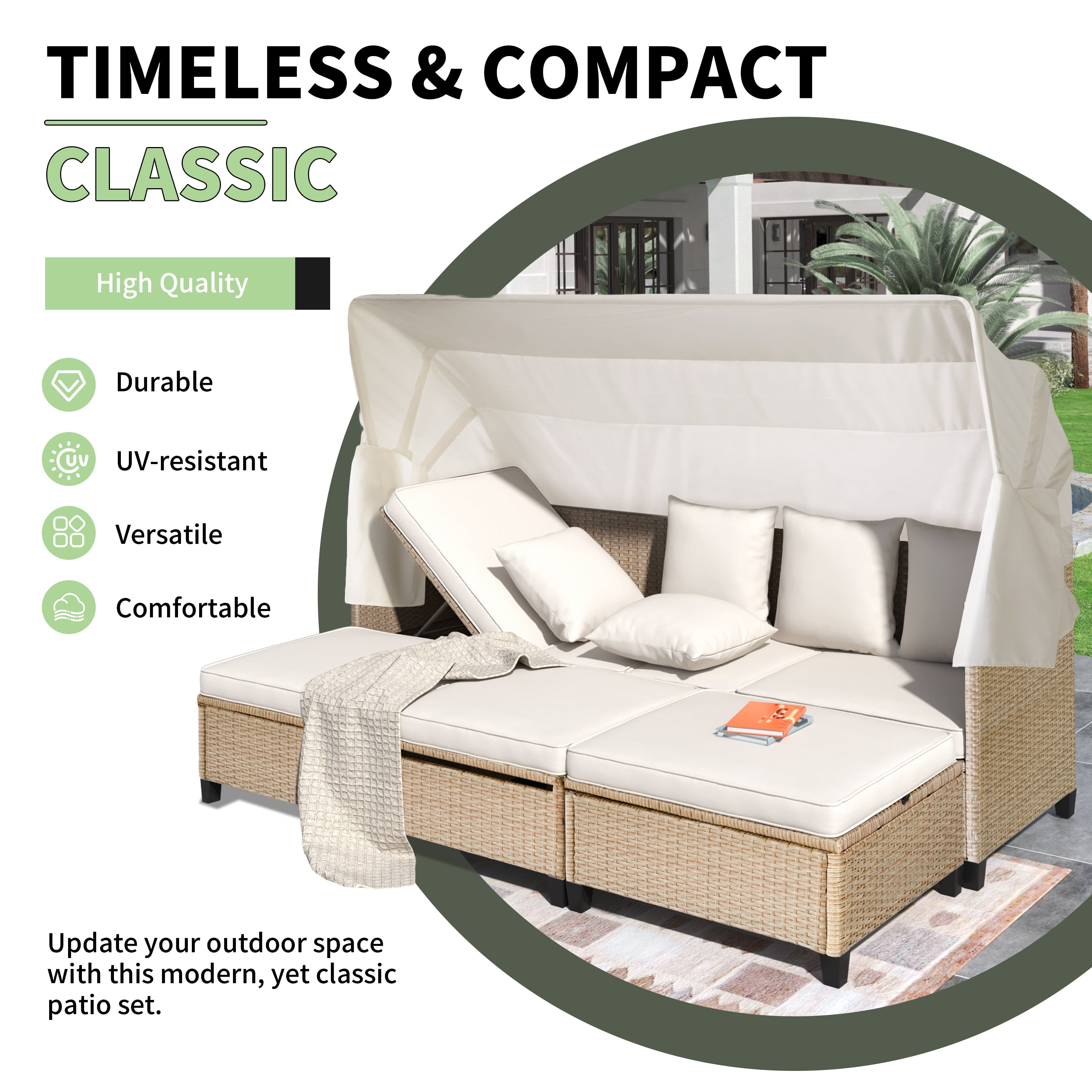 Voyago Beige 4-Piece UV-Proof Resin Wicker Patio Sofa Set with ...