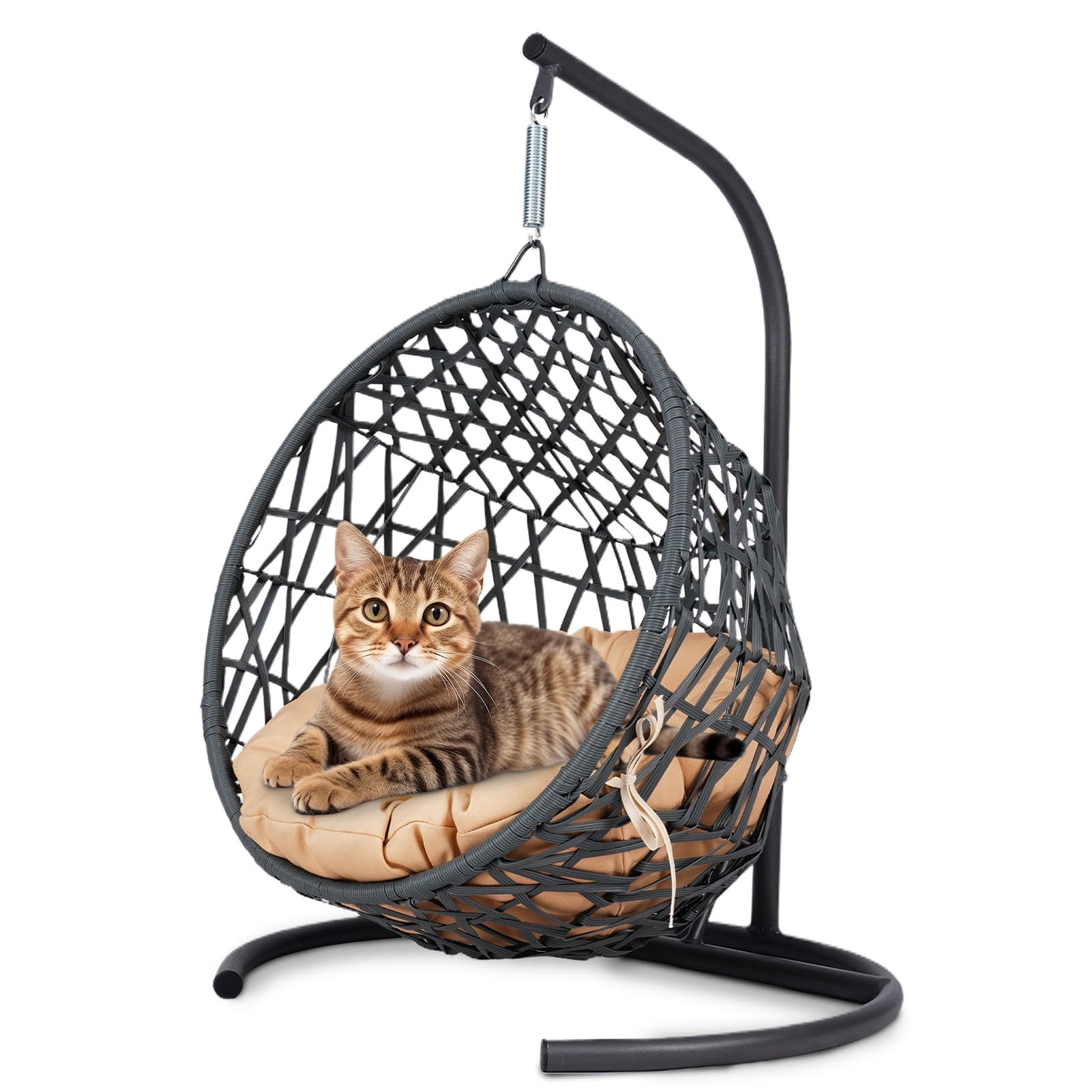 Voyago Cat Swing Bed with Stand & Cushion, Yellow Rattan Wicker ...