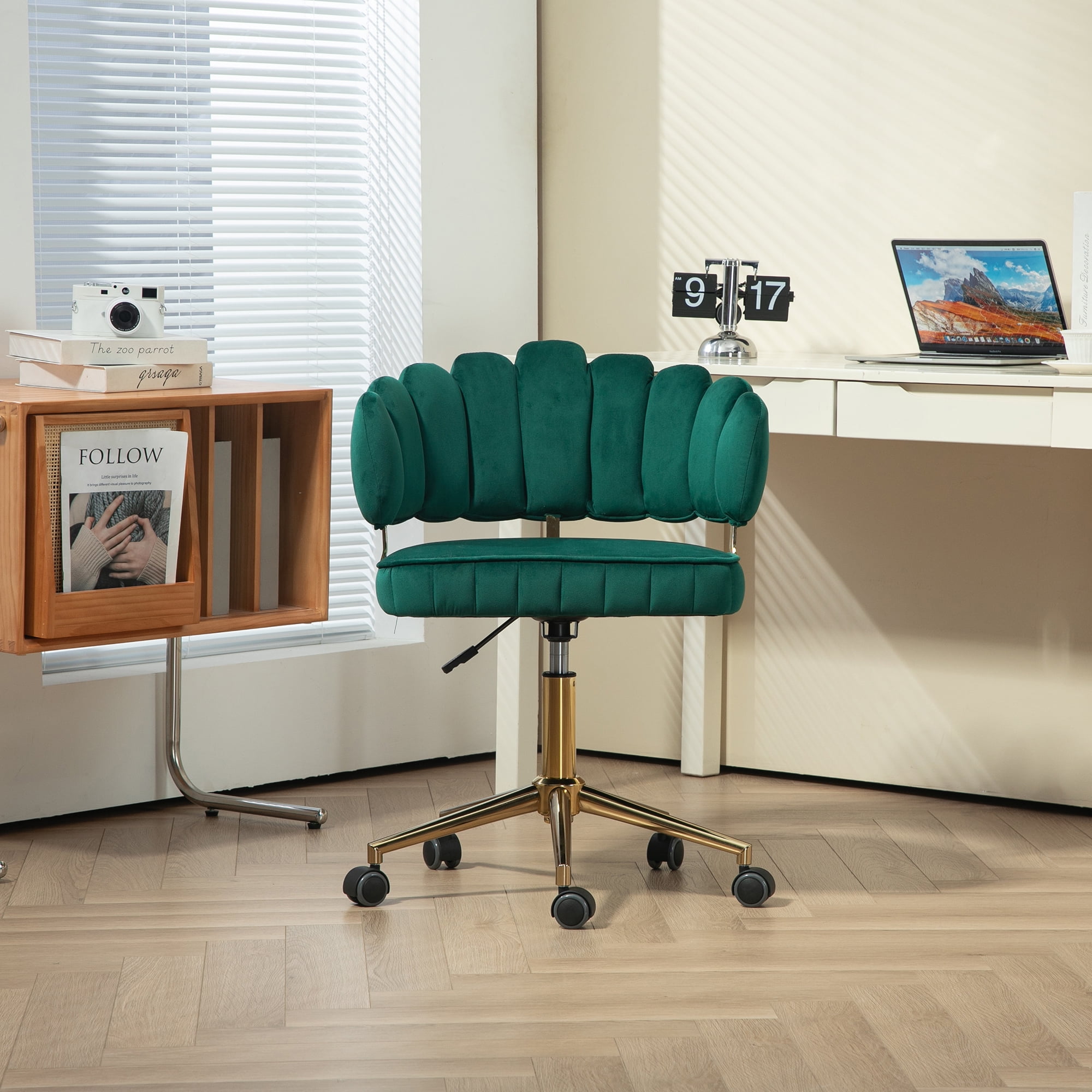 Voyago Emerald Velvet Home Office Desk Chair, Modern Cute Computer ...