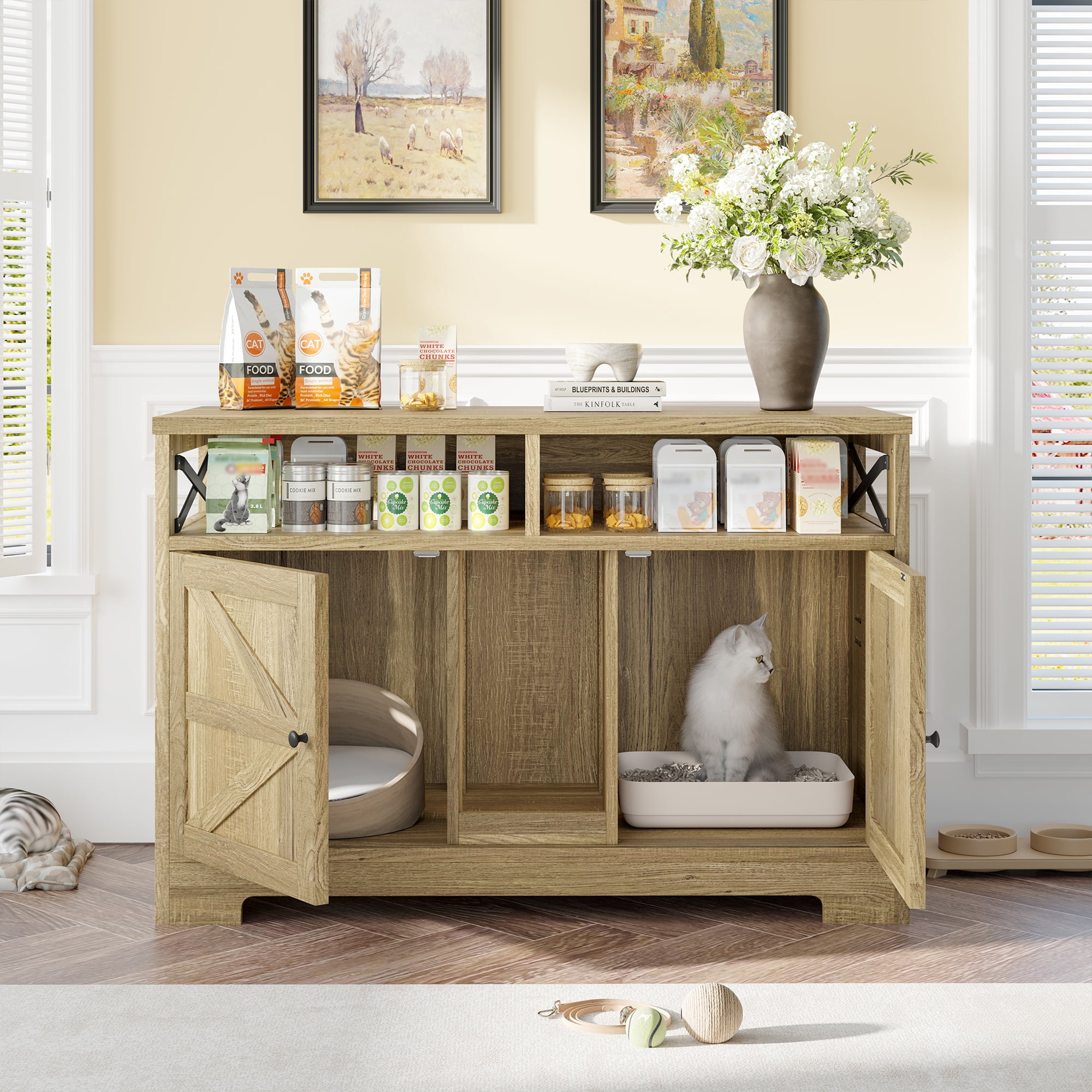 Voyago GO Cat Litter Box Enclosure for 2 Cats, Double Hidden Litter Box ...