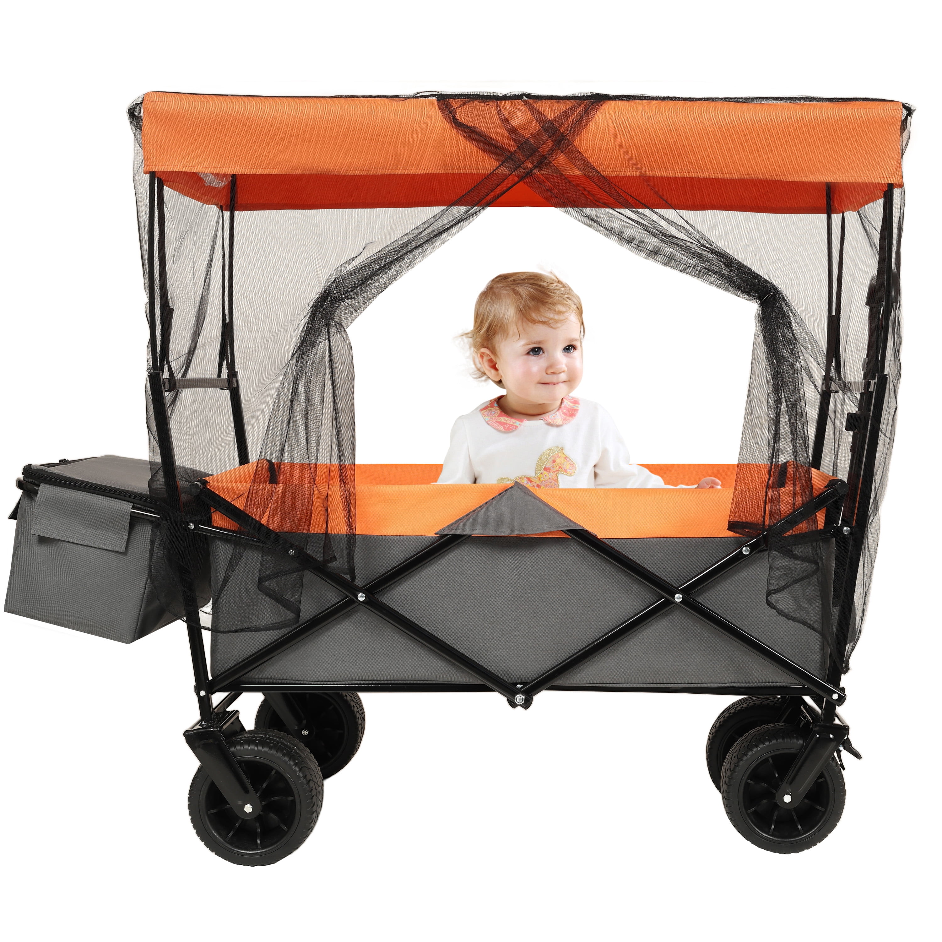 Voyago Orange 480Lbs Collapsible Wagon with Canopy & Mosquito Net - All ...