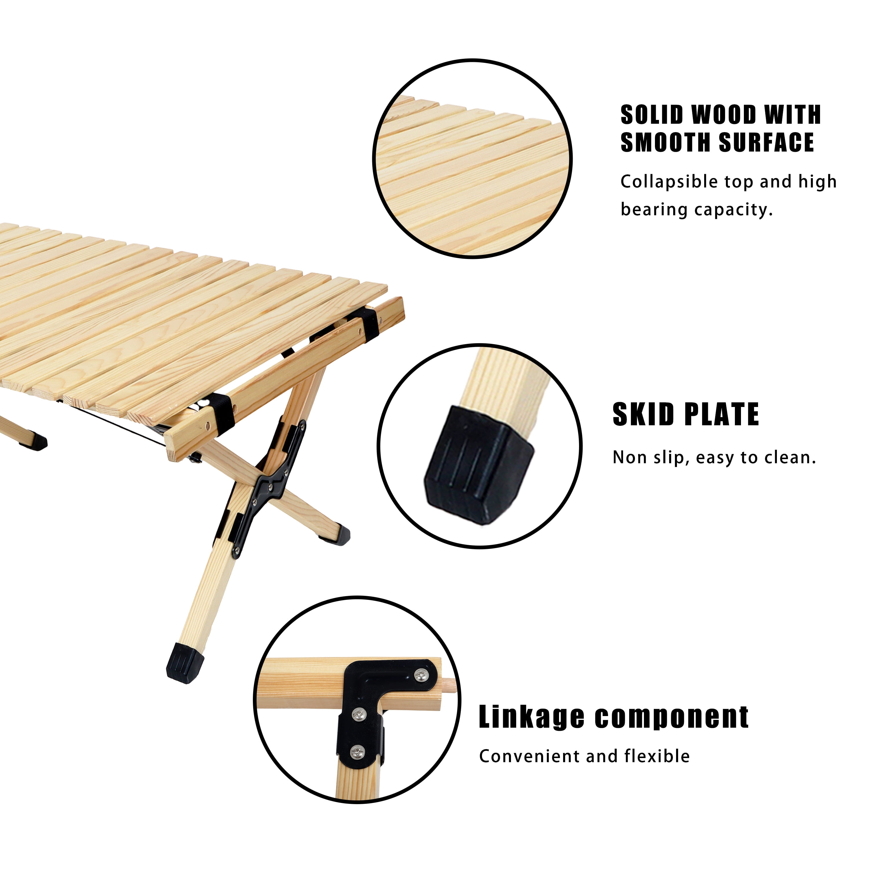 Voyago Portable Foldable Outdoor Picnic Table - Natural Beech Wood ...