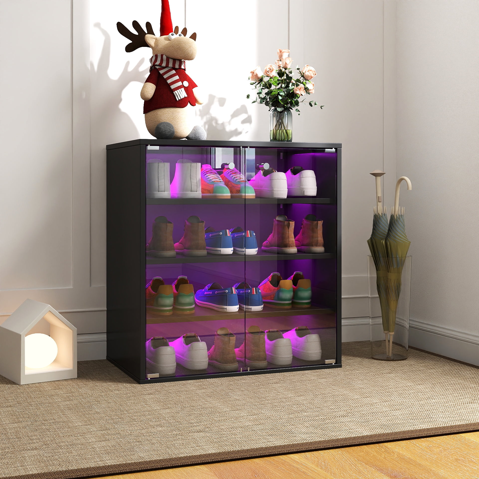 Voyago Shoe Box with RGB LED Light, Wooden Stackable Shoe Storage Box ...
