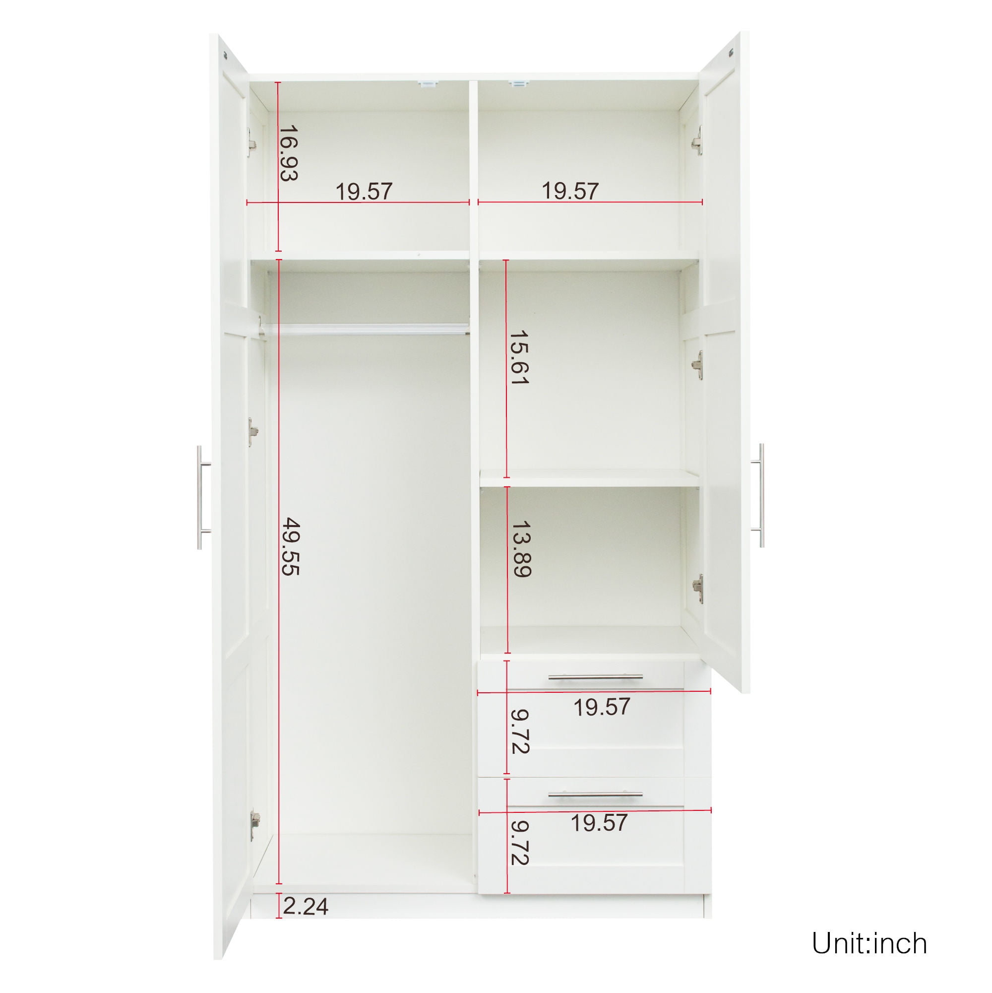 Voyago White High Wardrobe and Kitchen Cabinet with 2 Doors, 2 Drawers ...