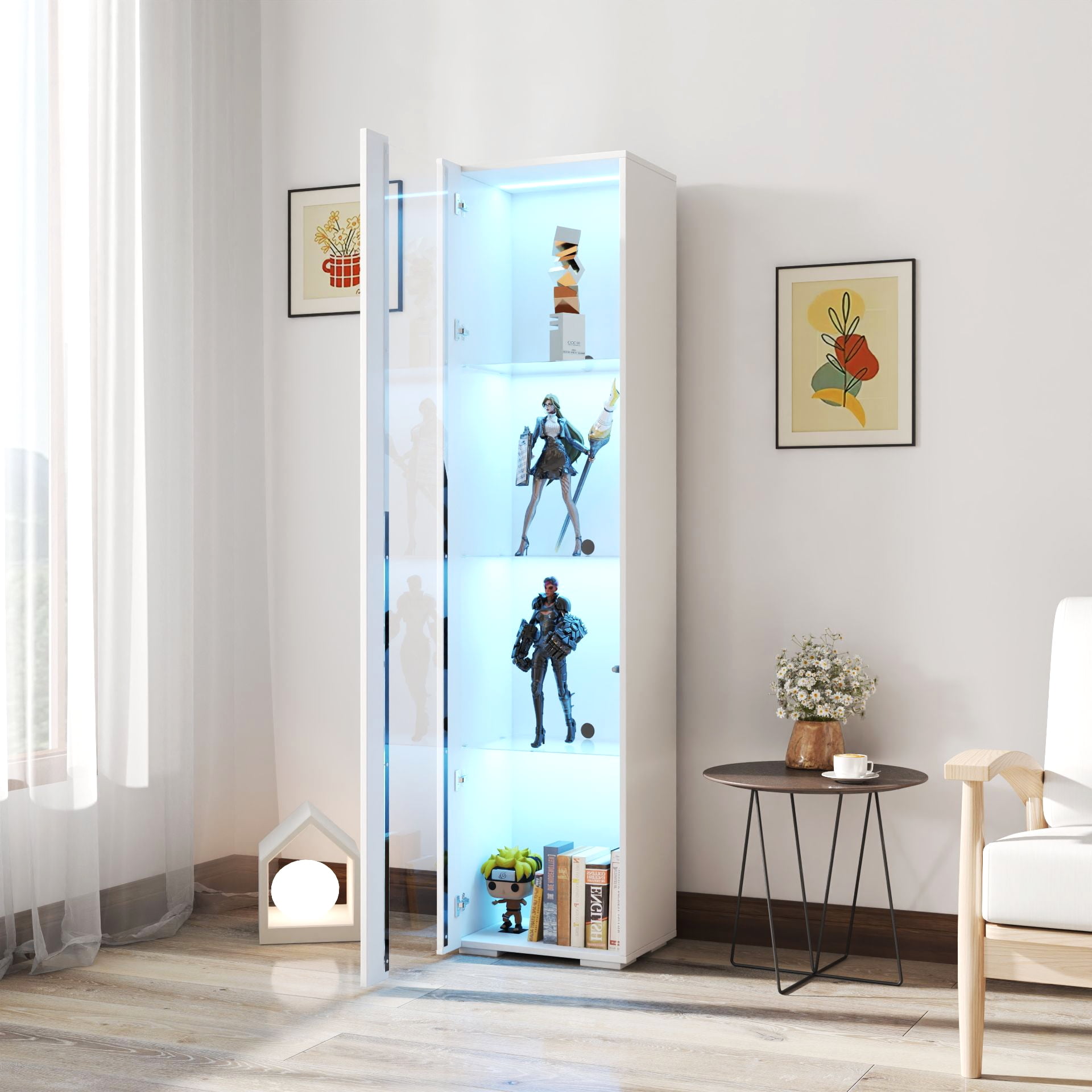 Voyago White Side Cabinet with Aluminum Strip Lamp – Large Storage ...