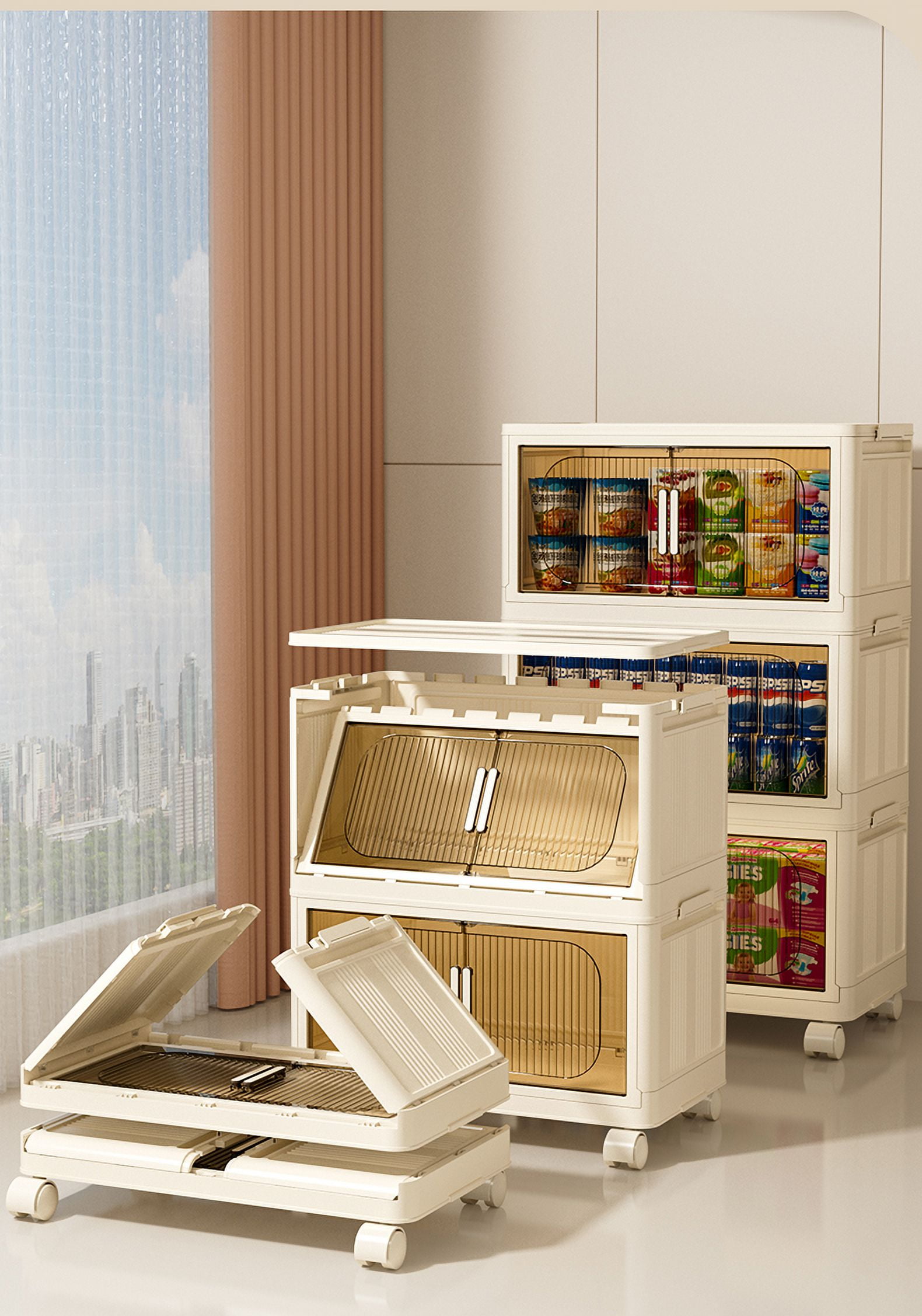 Voyago19.69" Side Wide Folding Storage Cabinet ,4 Tiers,19.69"×11.81"× ...