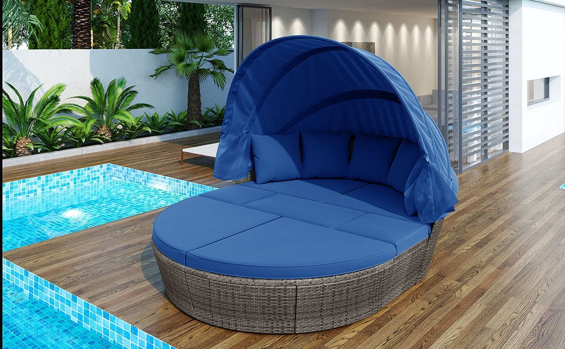 VoyagoGO Outdoor rattan daybed sunbed with Retractable Canopy Wicker ...