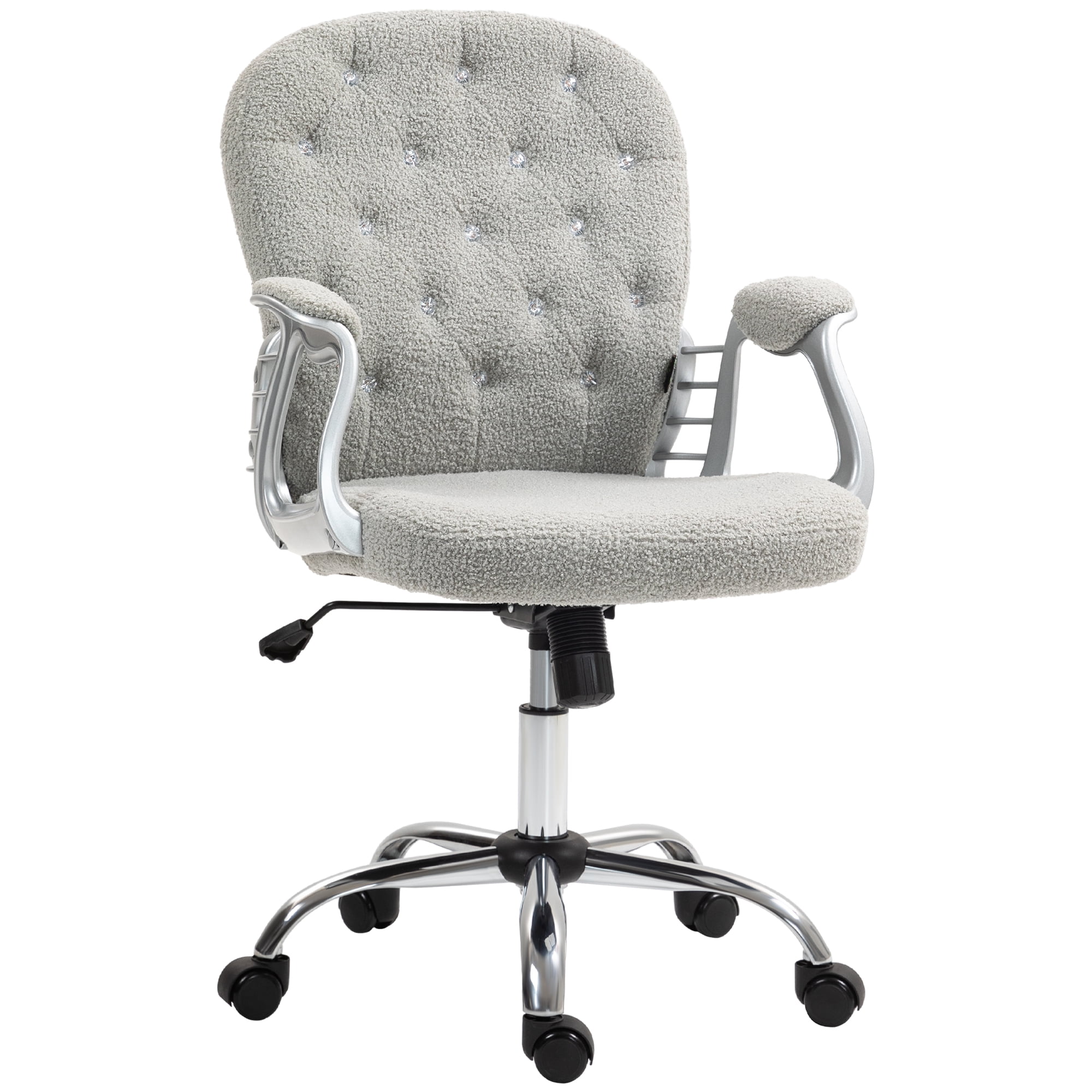 Voyago Vinsetto Gray Teddy Fleece Office Chair, Button Tufted Desk ...
