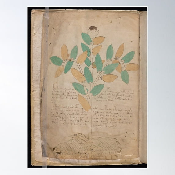 Voynich Manuscript Book Cover Illustrated Codex Green And Yellow Leaves Poster Wall Art, Modern ...