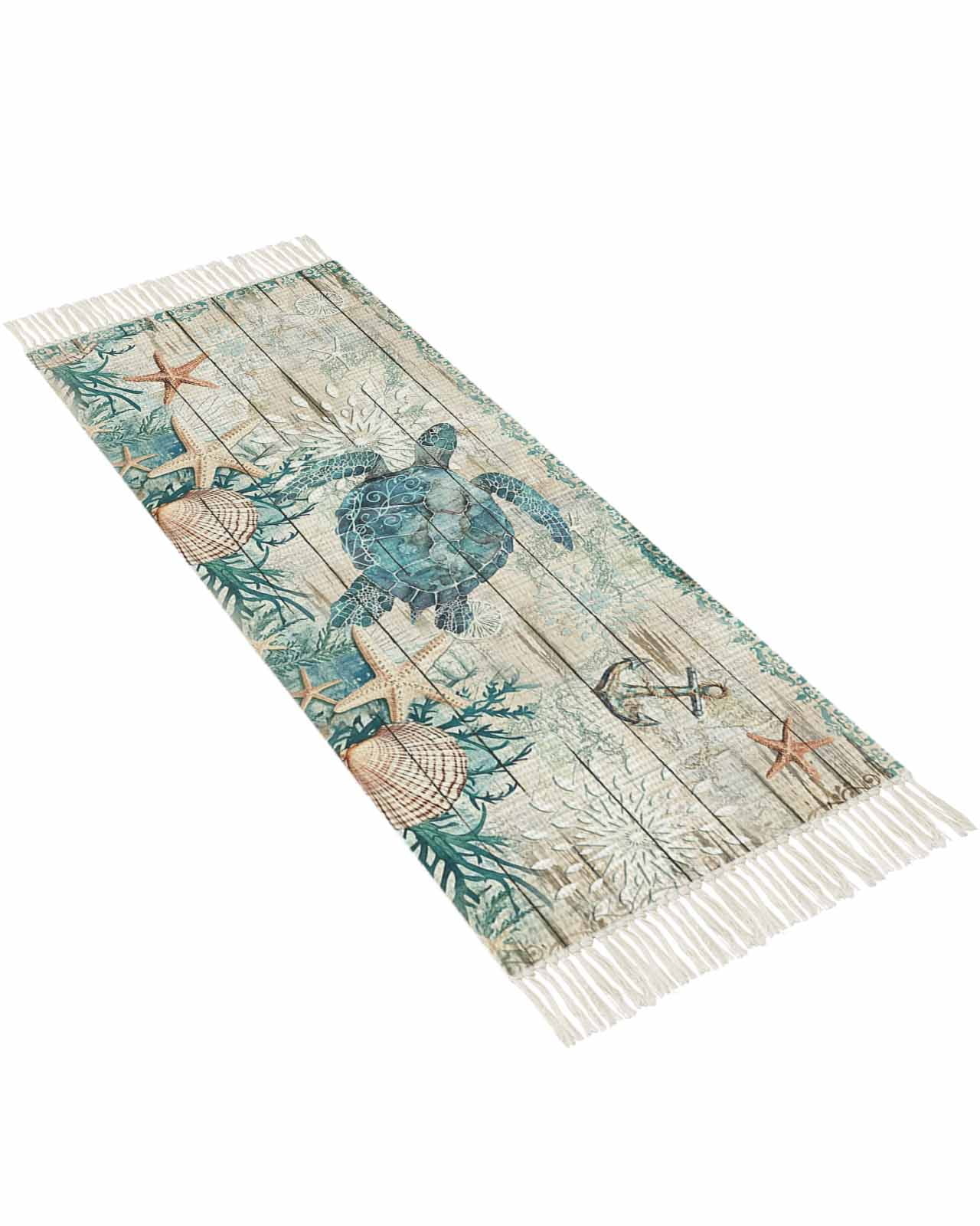 Vpkiifhi Teal Coastal Turtle Hallway Runner Rug 2 x 6 Ft, Long Area ...