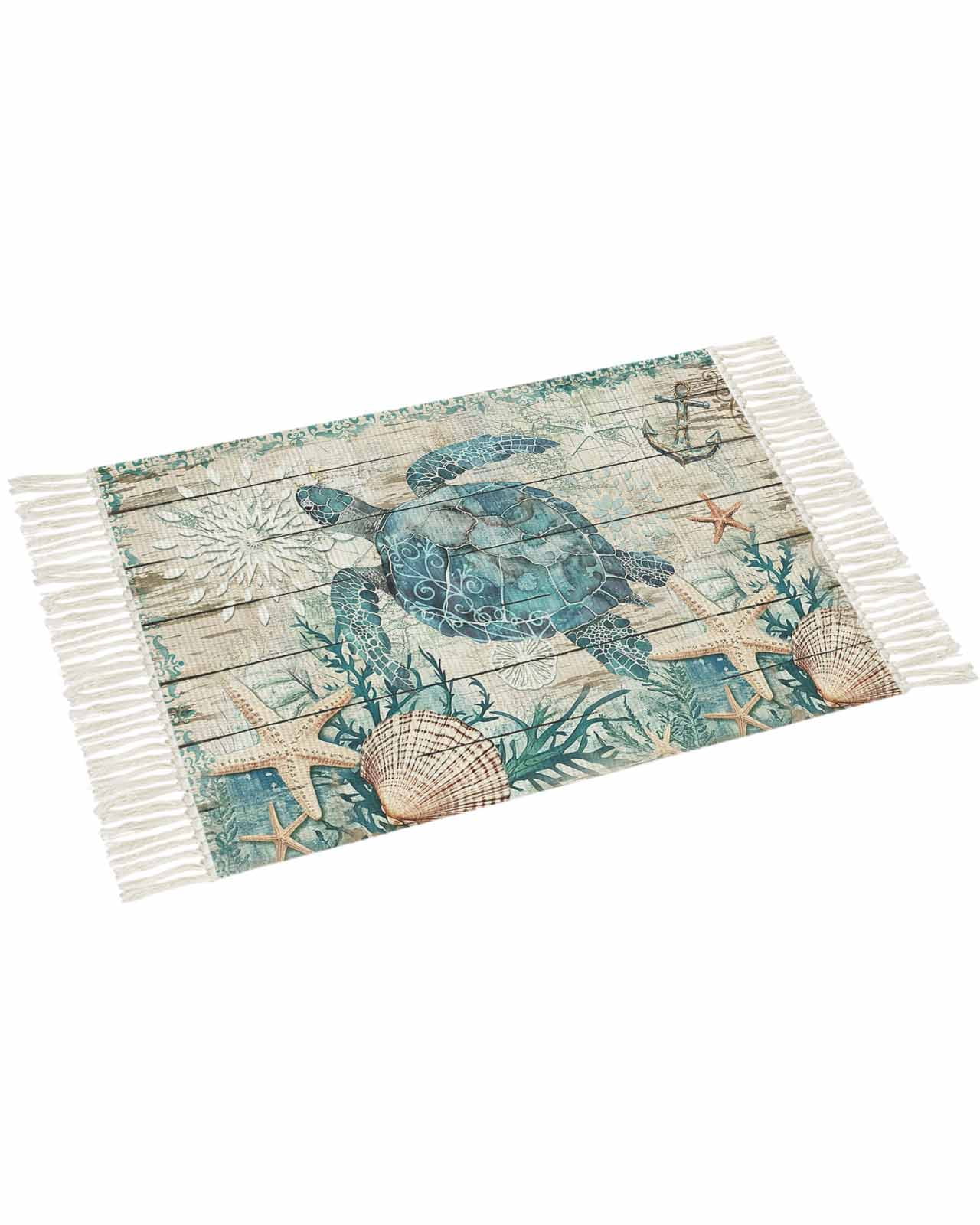 Vpkiifhi Teal Coastal Turtle Large Area Rug for Living Room 4 x 6 Ft ...