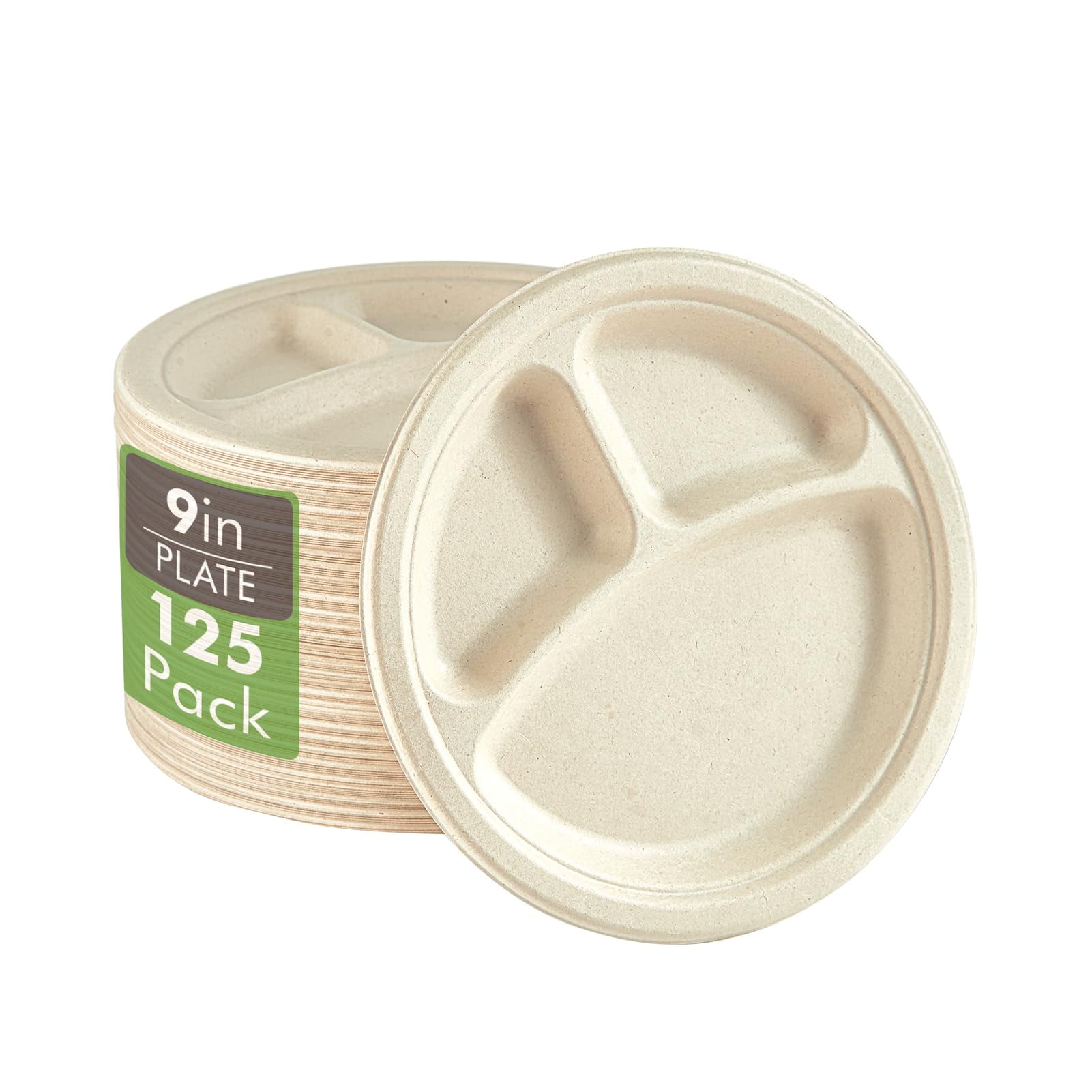 Vplus 100% Compostable Paper BDF32 Plates, 125 Pack 9 Inch 3 ...