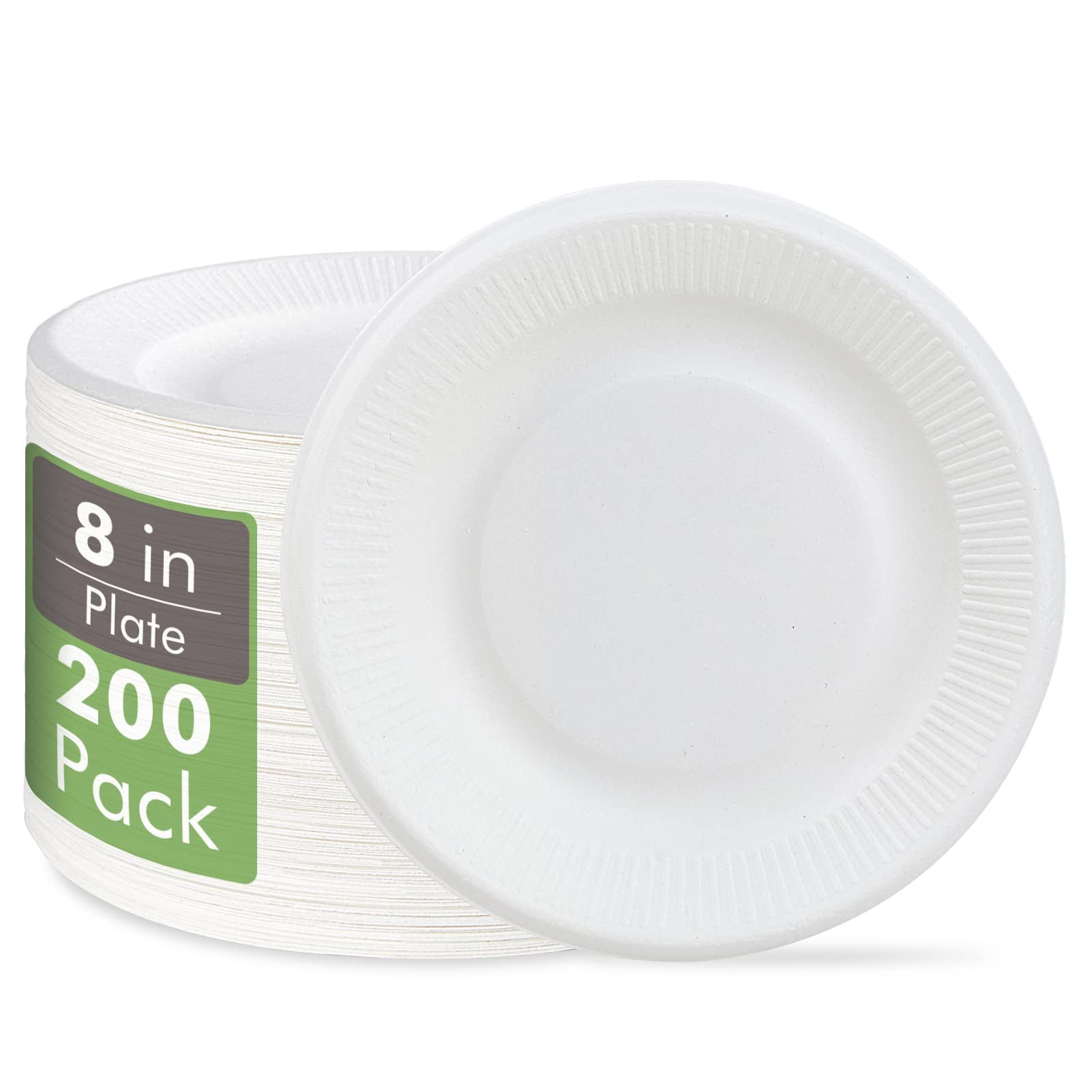 Vplus 100% Compostable Paper STF9 Plates, 200 Pack 8 Inch Disposable ...