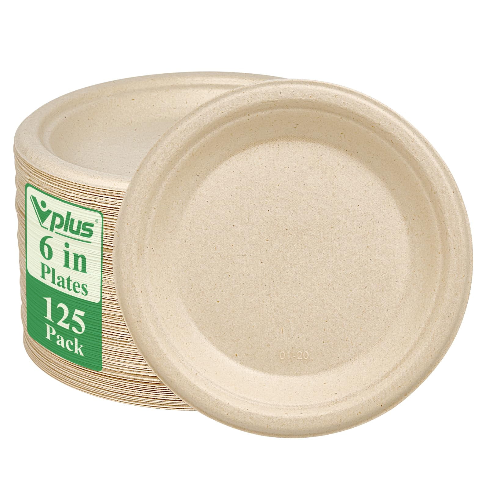 Vplus 125 Pack 6 TSF6 inch Paper Plates 100% Compostable, Heavy-Duty ...