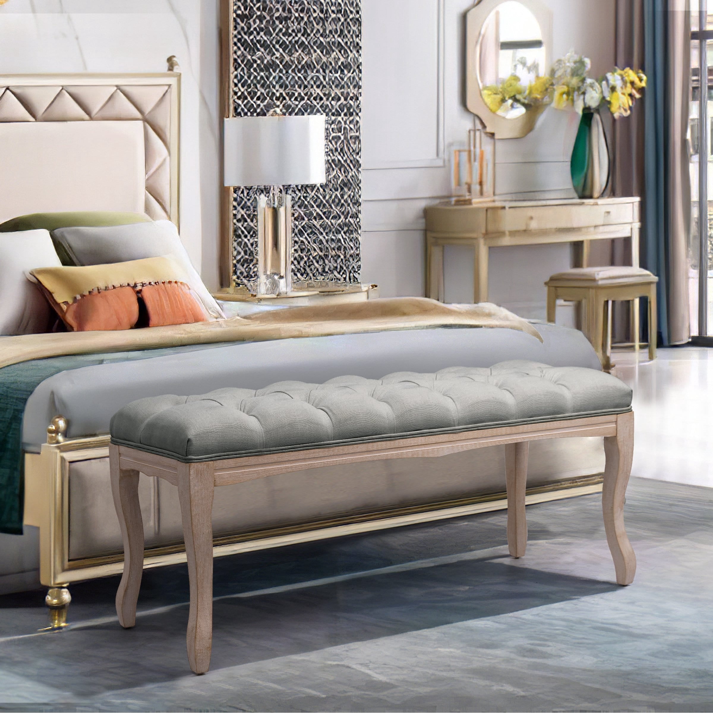 VredHom Wood Bed Bench Upholstered Ottoman Tufted Modern Rectangular in ...