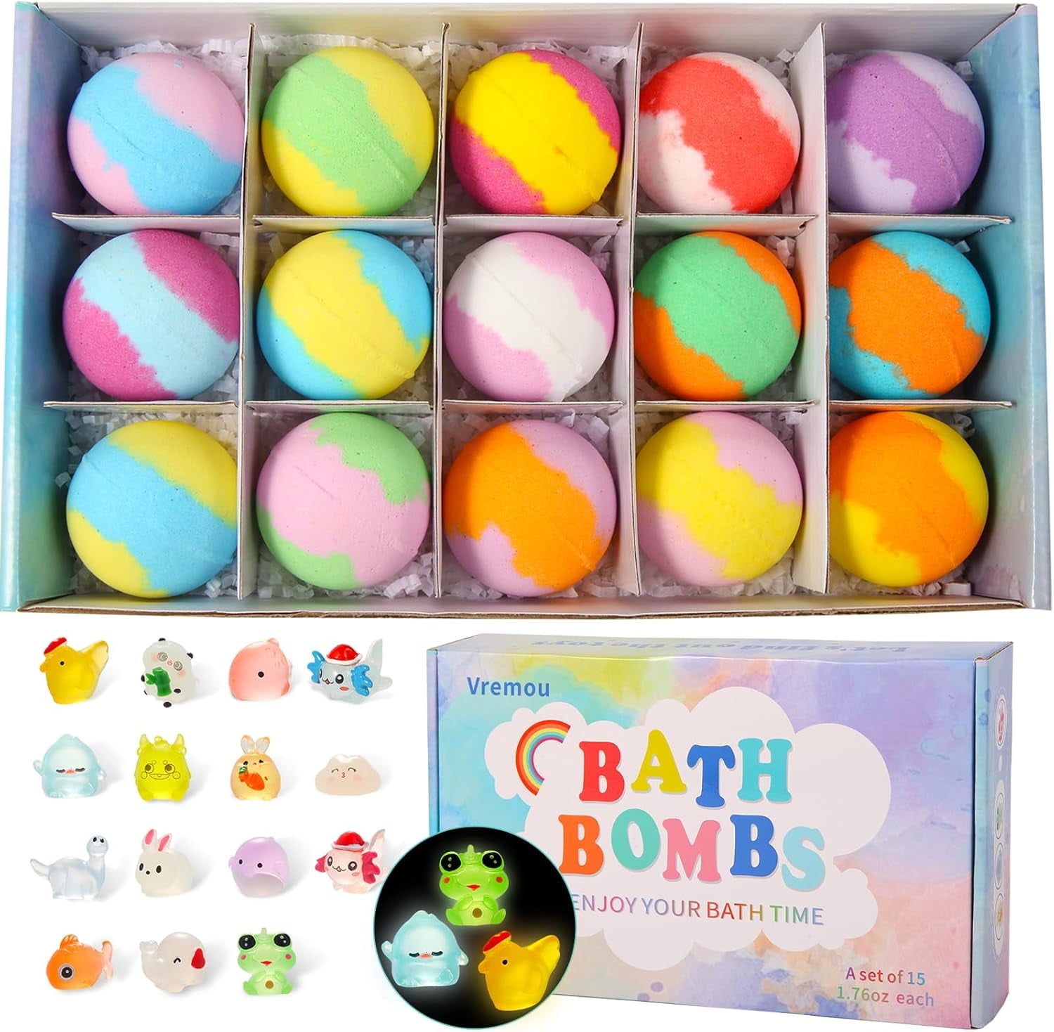 Vremou Bath Bombs for Kids, 15pcs Kids Bath Bombs with Glow in The Dark ...