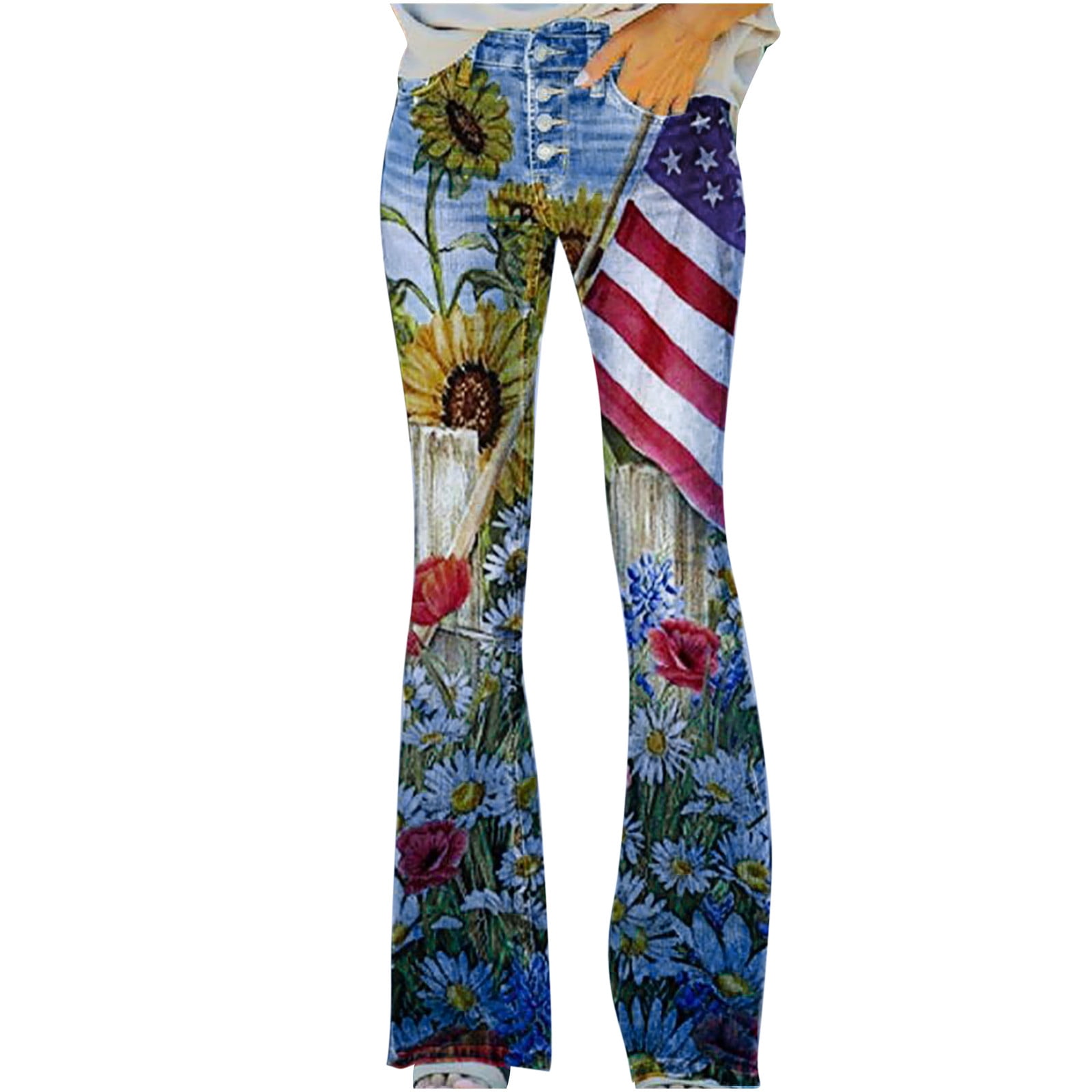 Vrhaik Womens Plus Size Bell Bottom Jeans High Waist Straight Skinny