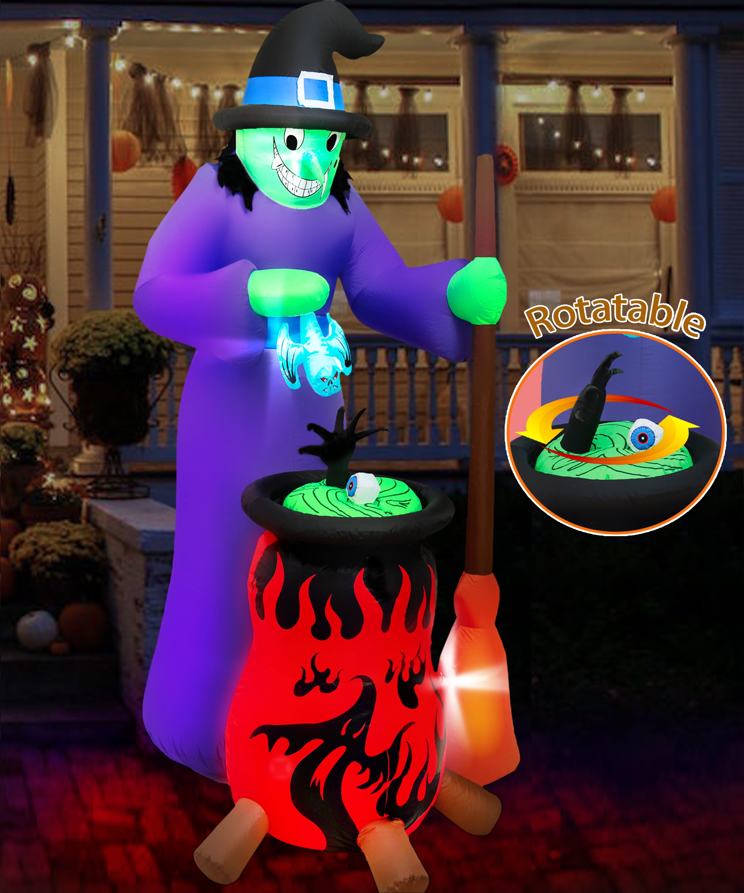 Vrilay 7ft Haunted Outside Halloween Inflatable, Spooky Witch with LED ...