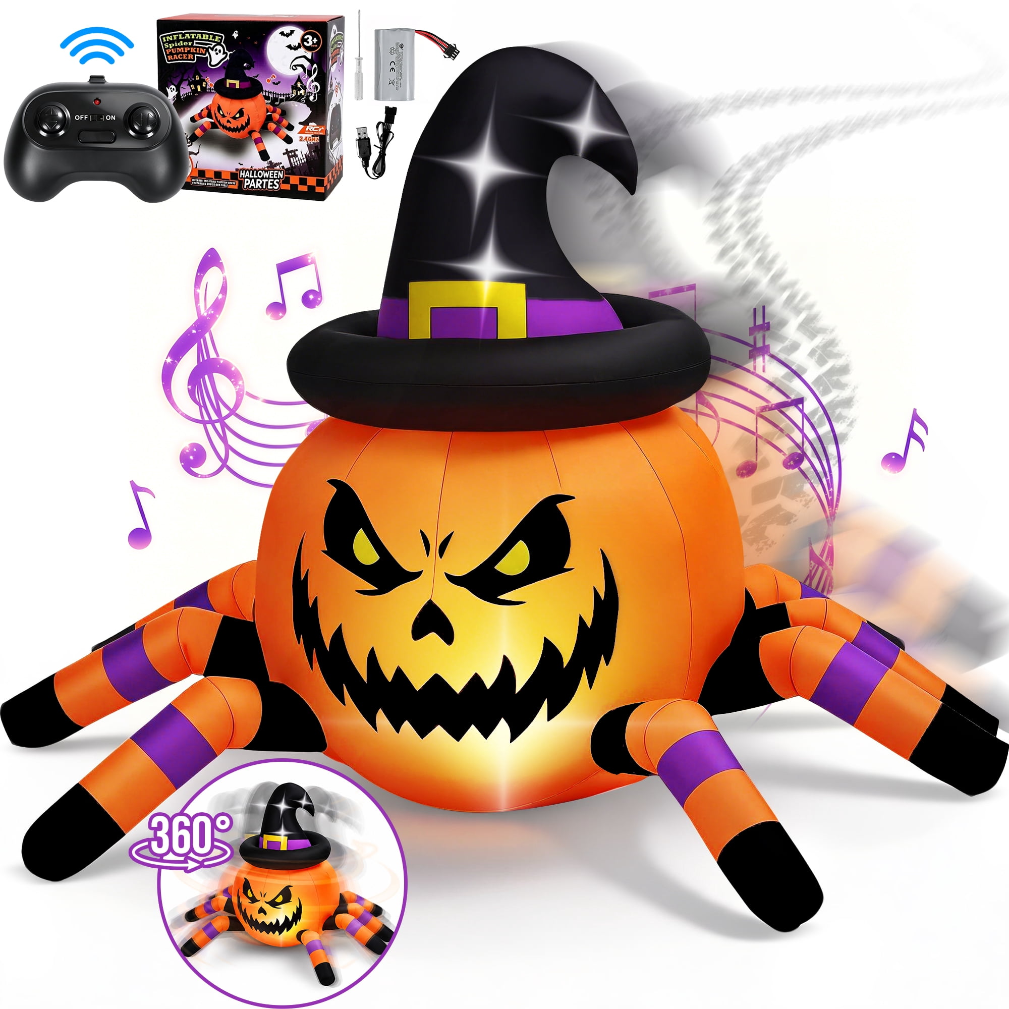 Firstness 2.6ft Remote Control Halloween Inflatable with Music Lights ...
