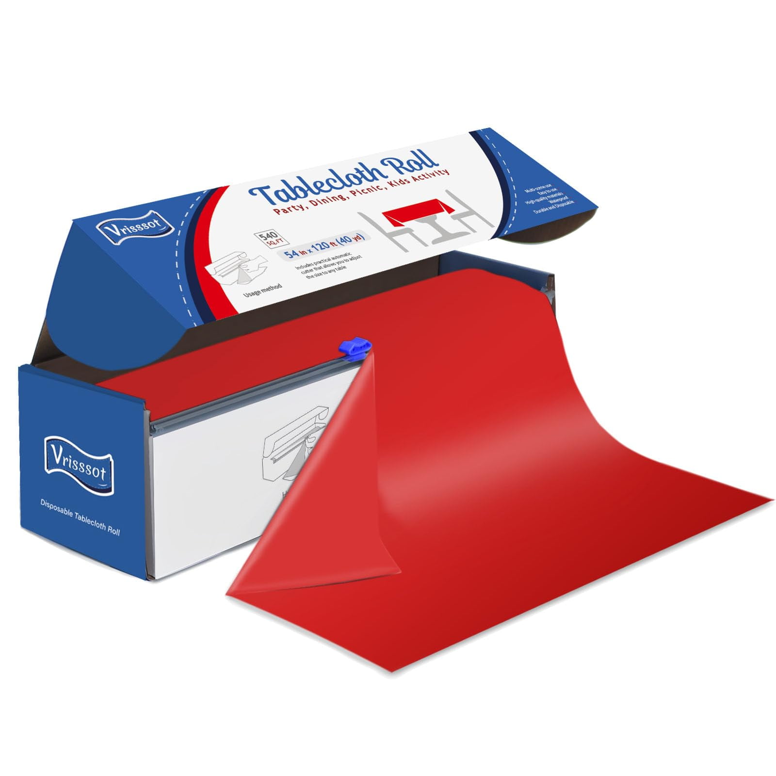 Vrisssot Red Table Cover Roll Disposable Tablecloth: 54in X 120ft Table ...