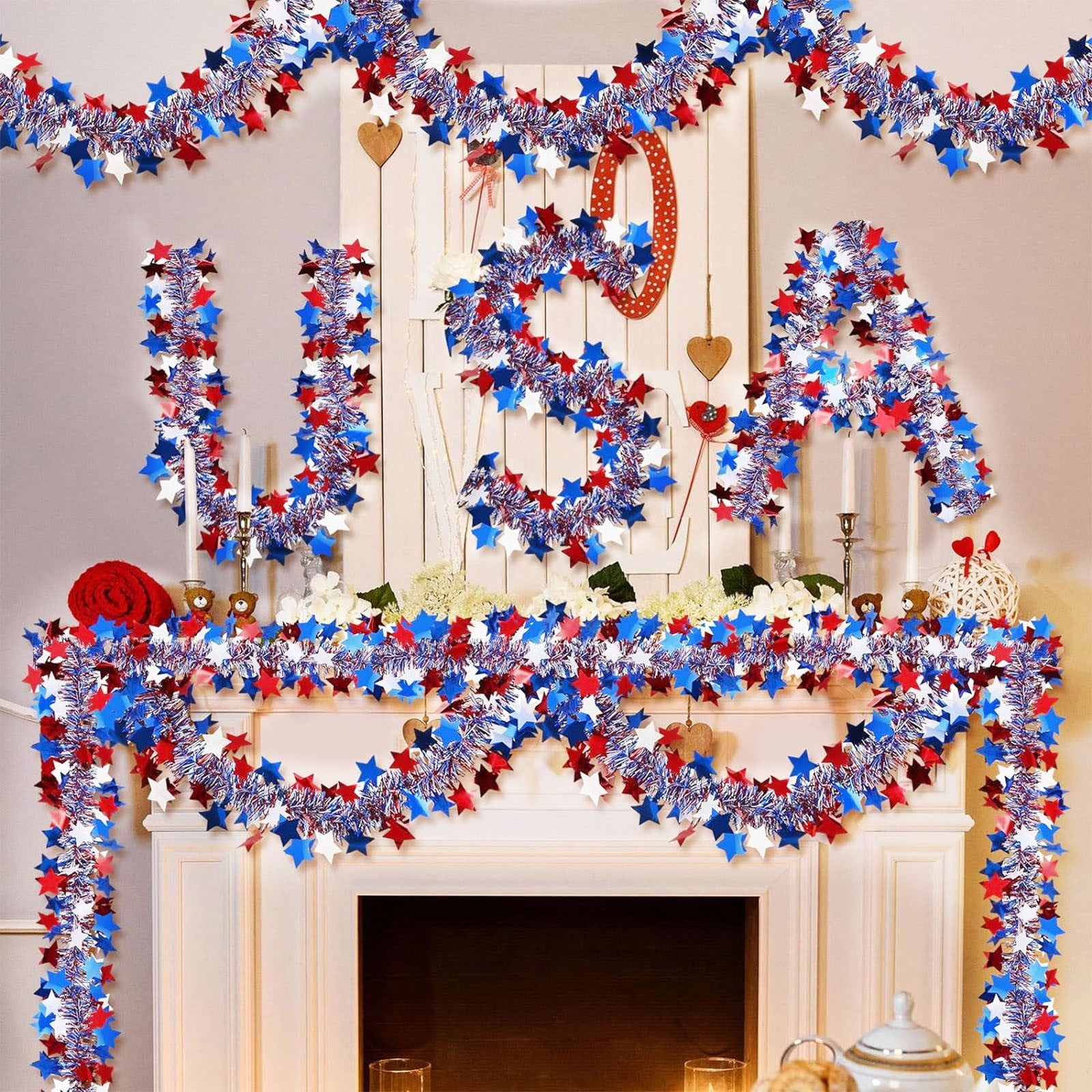 Vrorvz 5 Pack Patriotic Garland Red White Blue Foil Glitter Hanging ...
