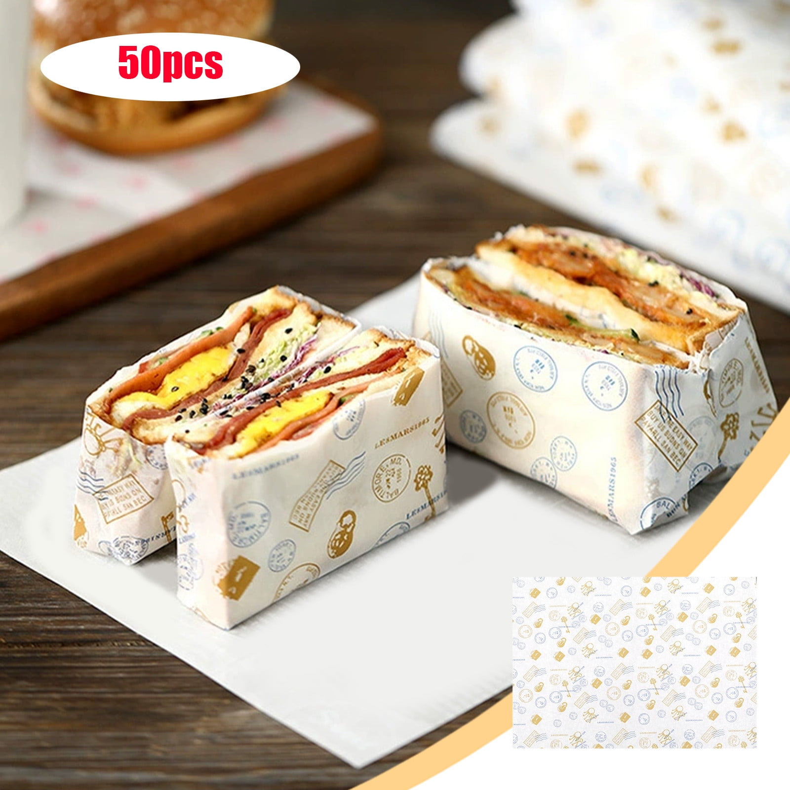 Vrorvz 50 Sheets Greaseproof Food Wrapping Paper Oven Safe for Sandwich ...