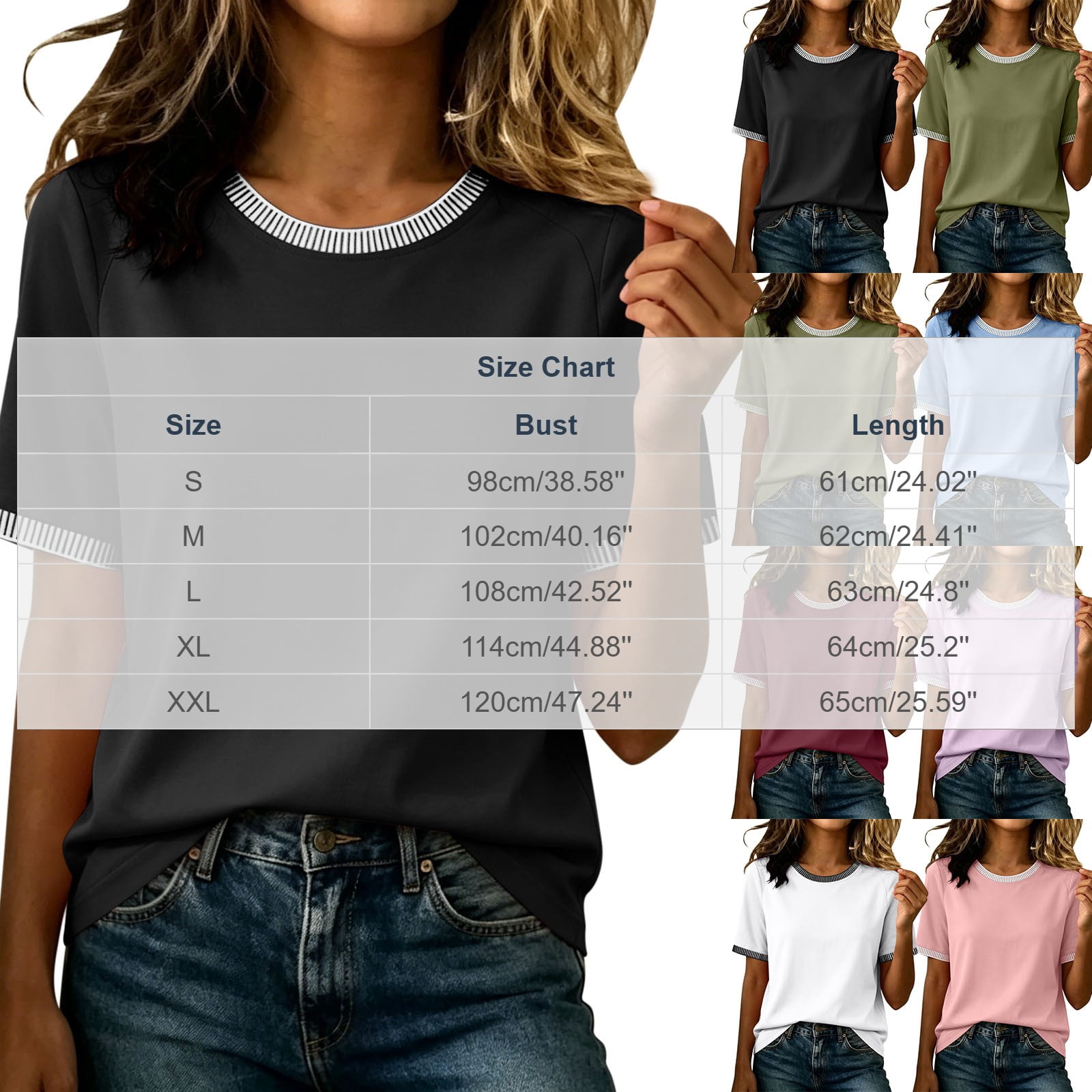 Vrorvz Crew Neck Shirt for Women Short Sleeve Summer Causal Loose Tunic ...