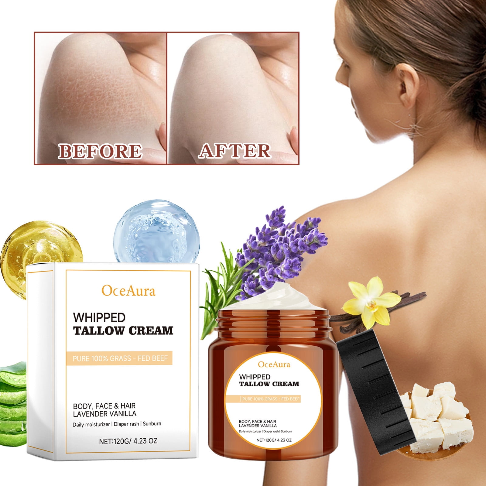 Vrorvz Deep Hydration Beef Tallow Moisturising Cream for Dry Skin Repair and Resistant Aging ...