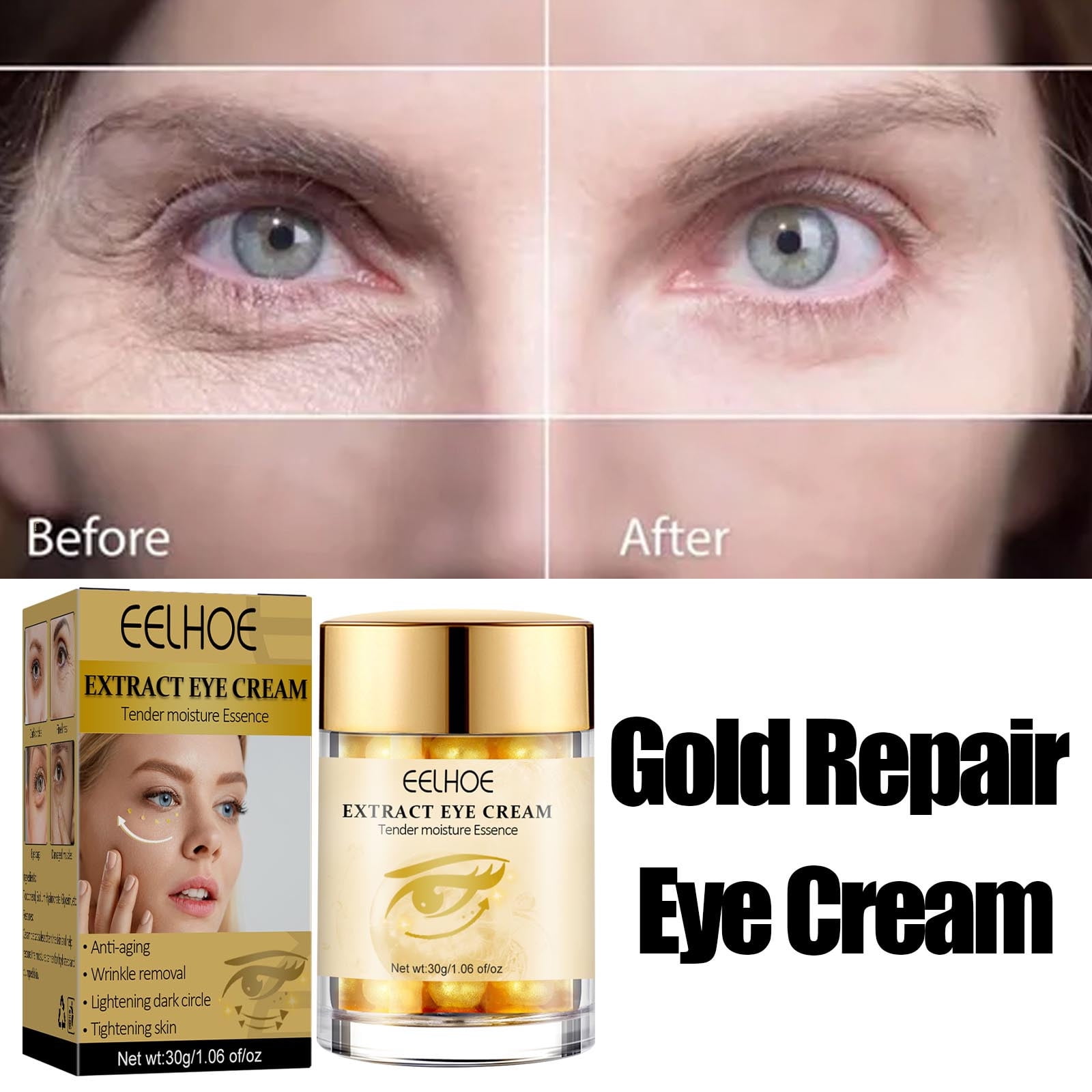 Vrorvz Gold Eye Cream for Dark Circles and Eye Bags Moisturizing and ...