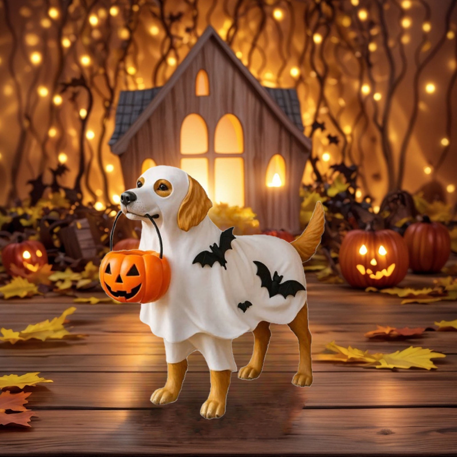 Vrorvz Halloween Decorations Cute Dog with Pumpkin Bowl and Ghost ...
