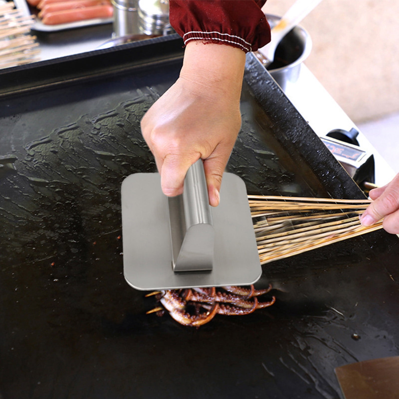 Vrorvz Heavy Duty Iron Rectangular Lattice Meat Press with Wooden ...