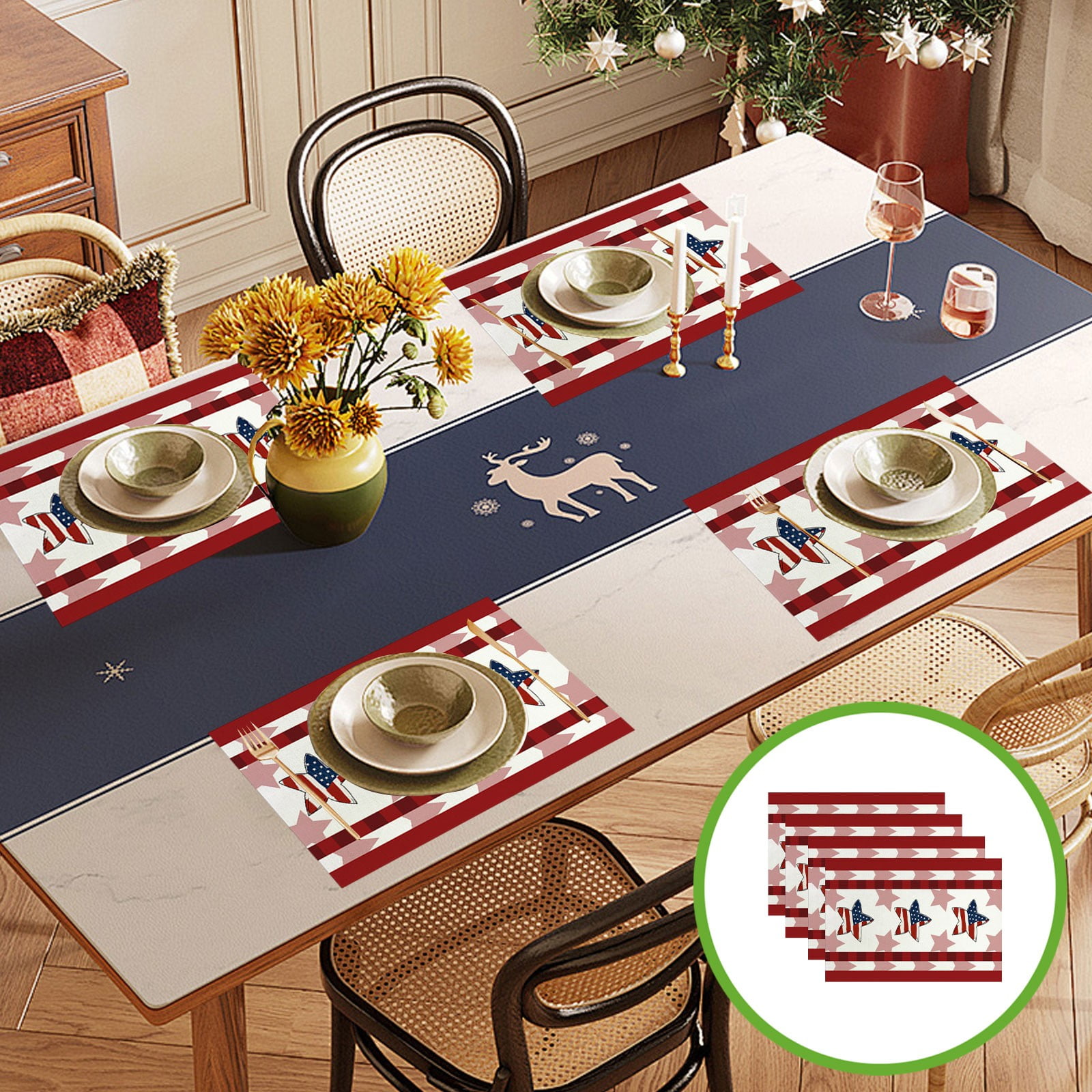 Vrorvz Independence Day Linen Placemats Set of 4 Holiday Dining Table ...