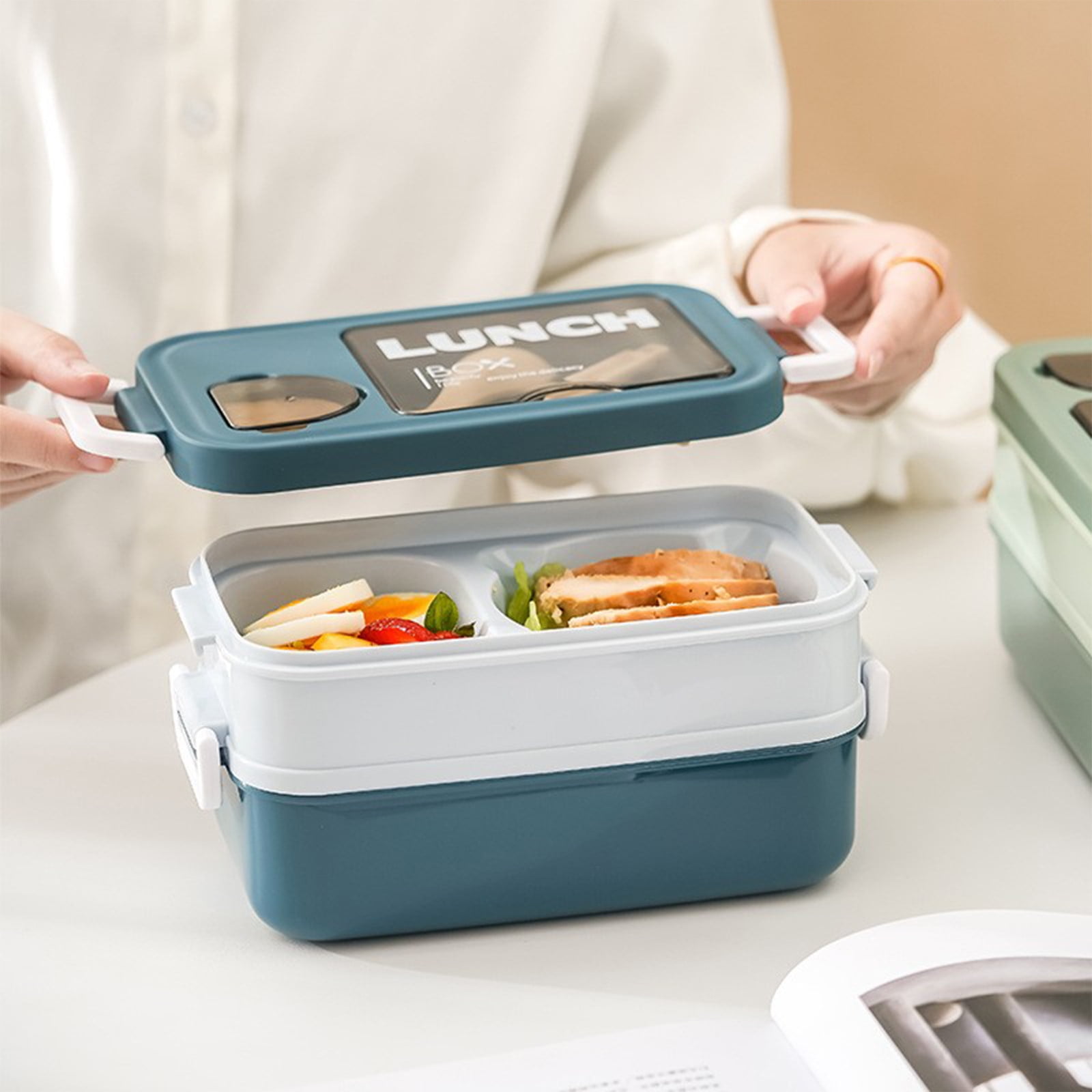 Vrorvz Microwave Safe Plastic Lunch Box with Built In Utensil Leak ...