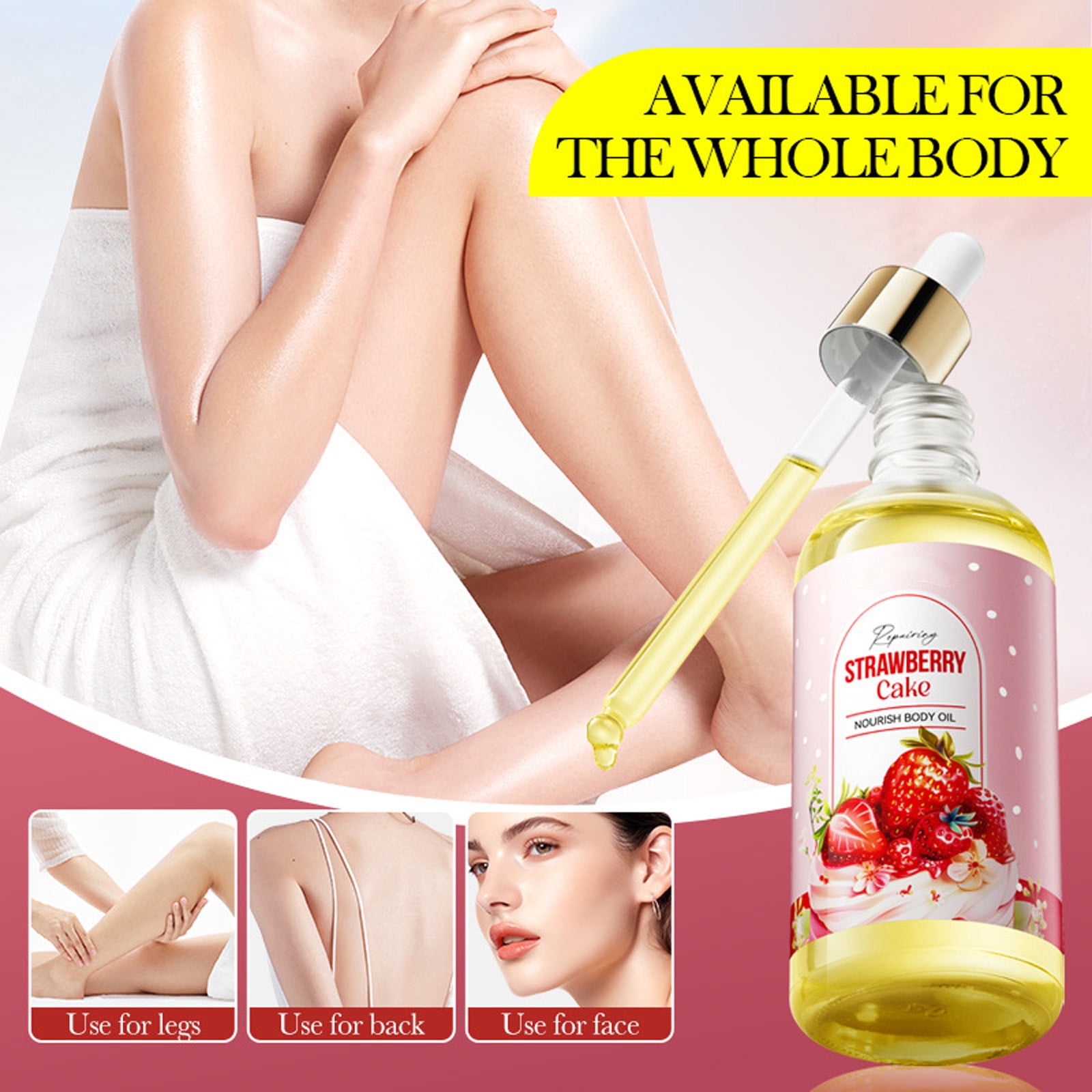Vrorvz Nourishing Strawberry Cake Body Oil 3.4 fl oz with Herbal Extracts for Deep Moisturizing ...