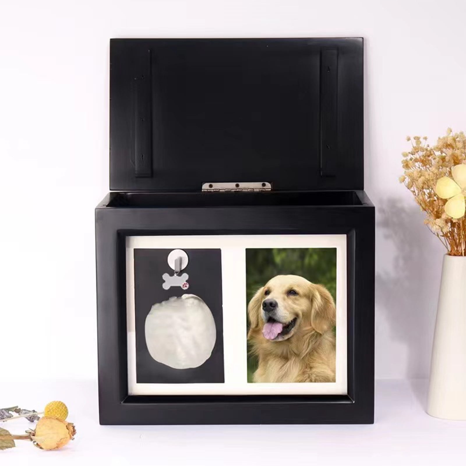Vrorvz Pet Urns Dog Ashes Memorial Box with Photo Frame and Paw Print ...